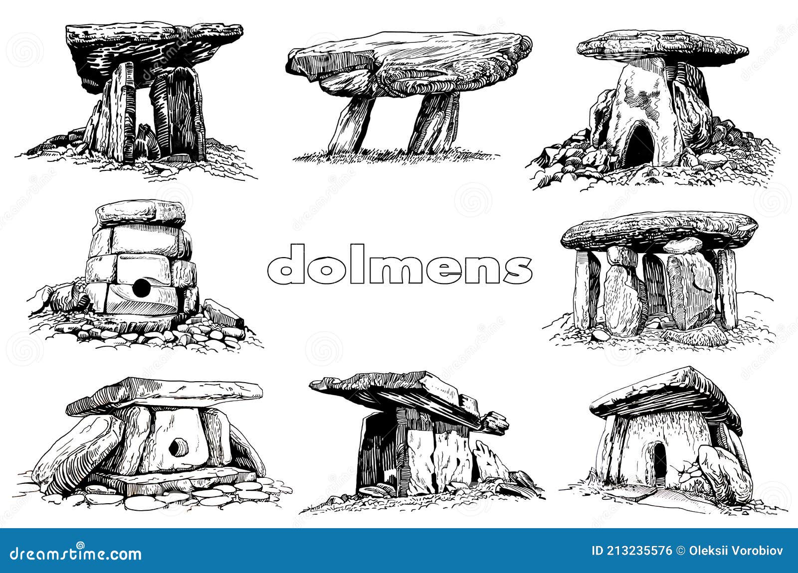 Graphical Set Of Dolmens Isolated On White Background,vector ...
