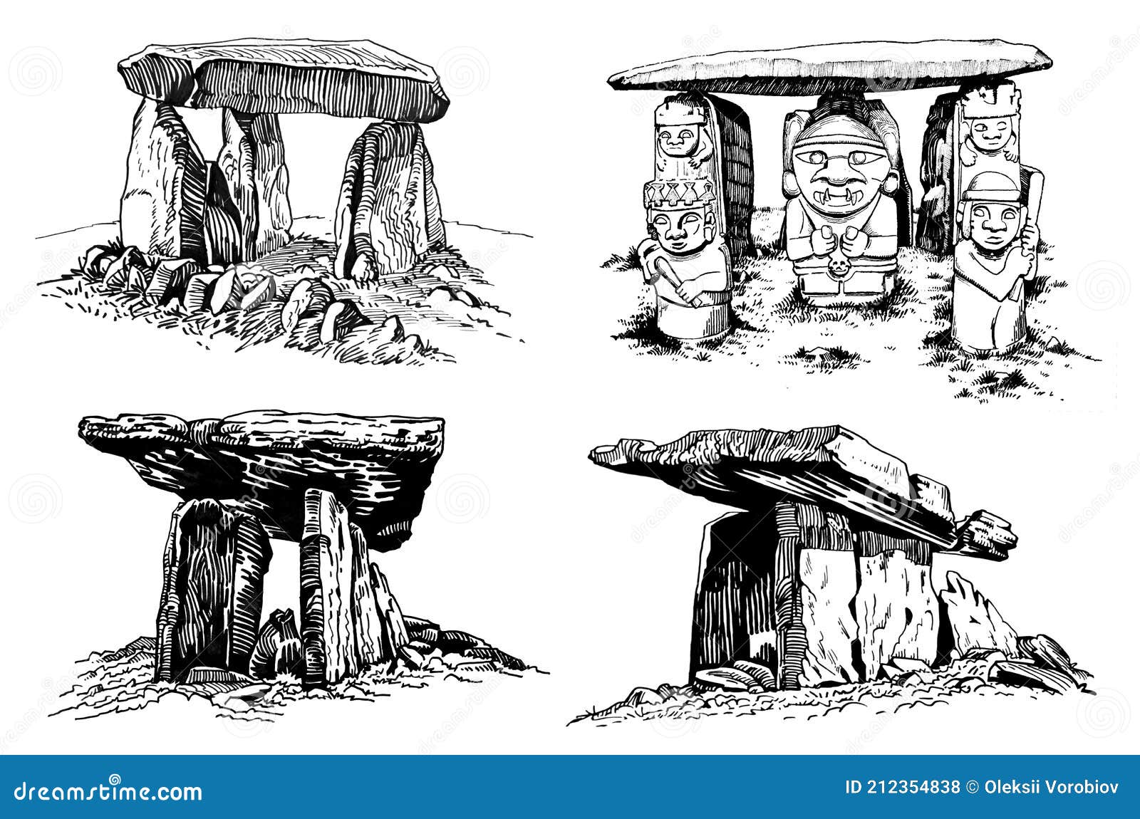 Graphical Set Of Dolmens On White Background,vector Ruins ...