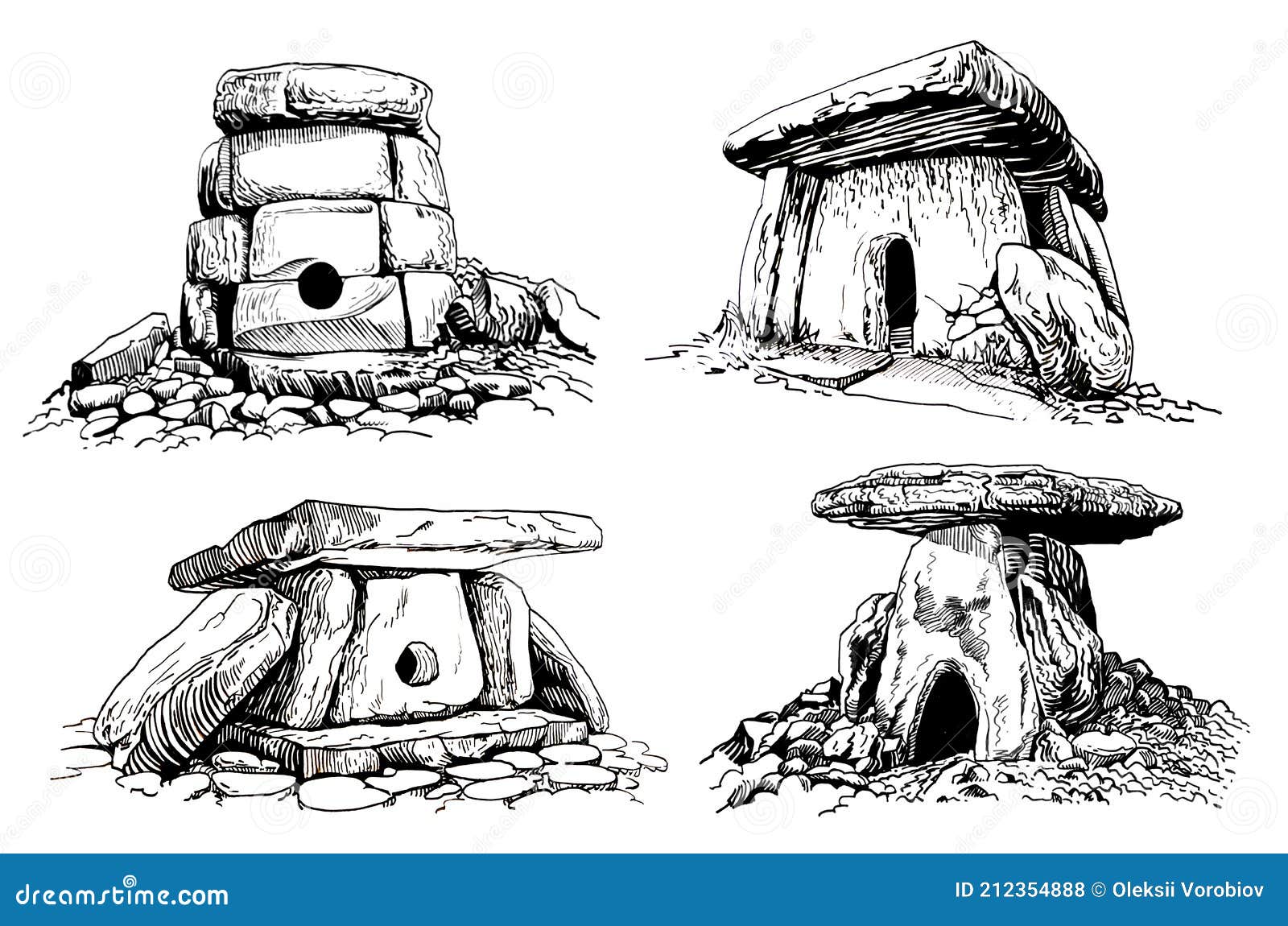 Graphical Set of Dolmens on White Background,vector Ruins Stock Vector ...