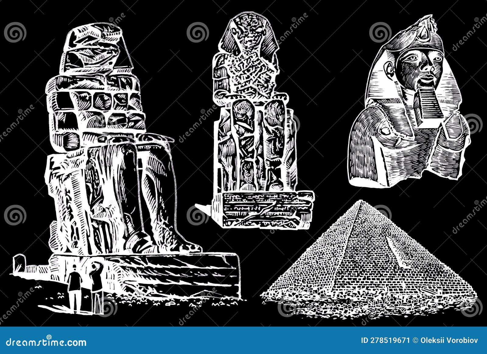 Graphical Set Of Egypt Landmarks. Vector Element Of God Ptah, Pharaoh ...