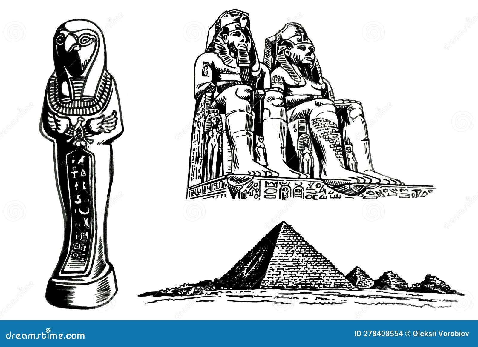Graphical Set of Egypt Landmarks Isolated on White, Vector Illustration ...