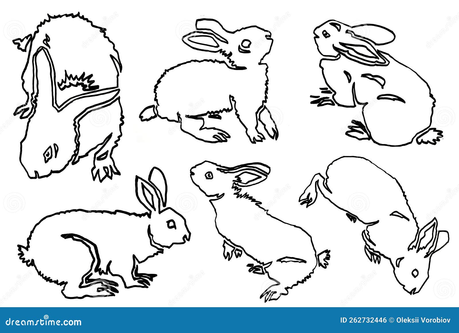 Graphical Set of Sketches of Rabbits, Doodle Illustration Bunny ...