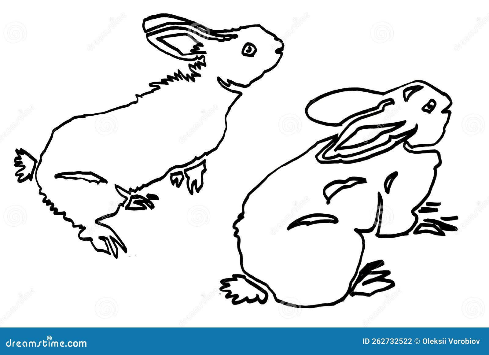 Graphical Set of Sketches of Rabbits, Doodle Illustration Bunny ...