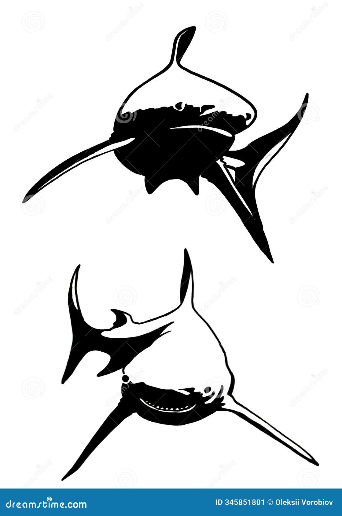 Graphical Big Set Of Sharks And Jaws Isolated On Black Background ...