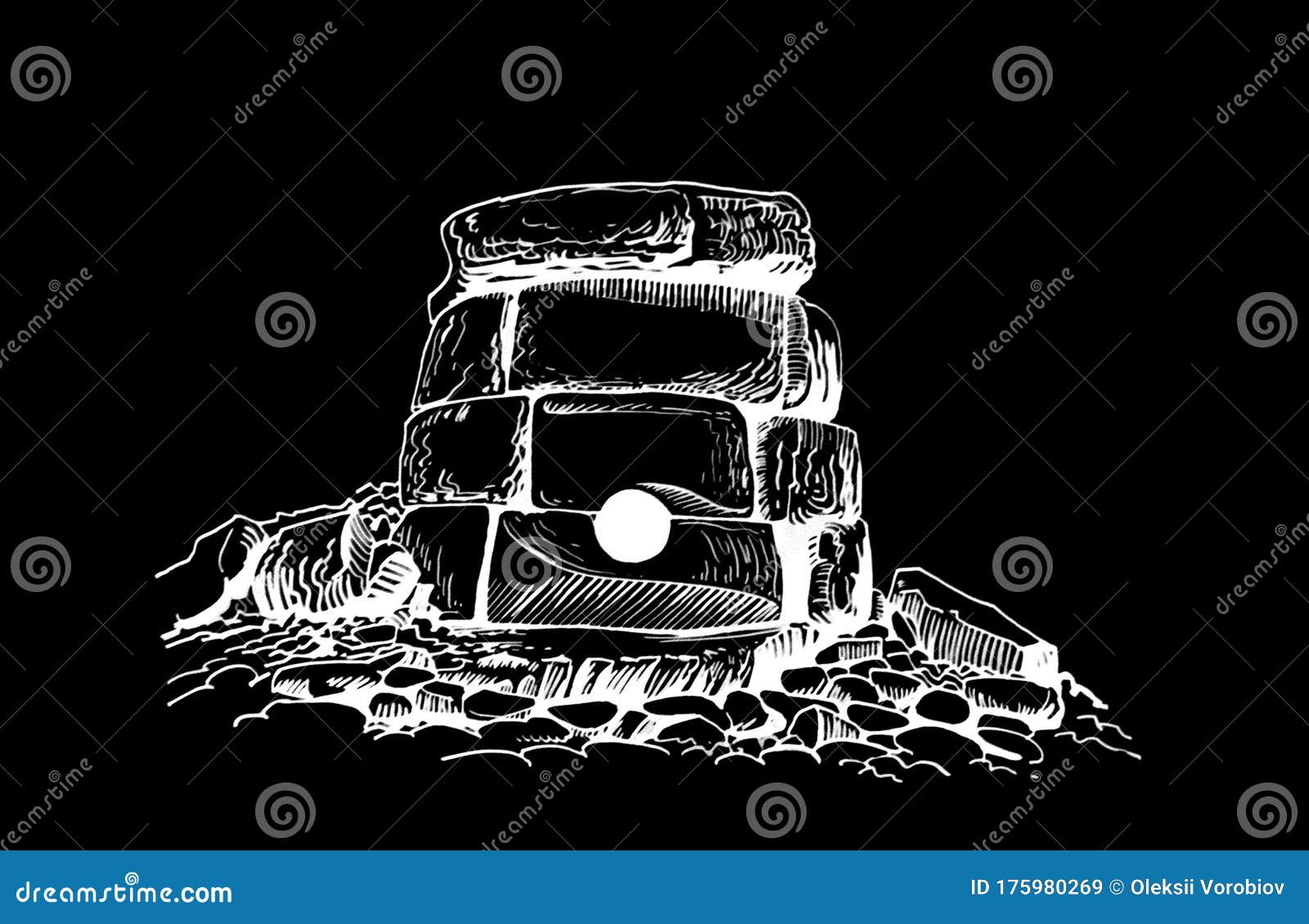 Graphical Sketch of Dolmen Isolated on Black Background,vector ...