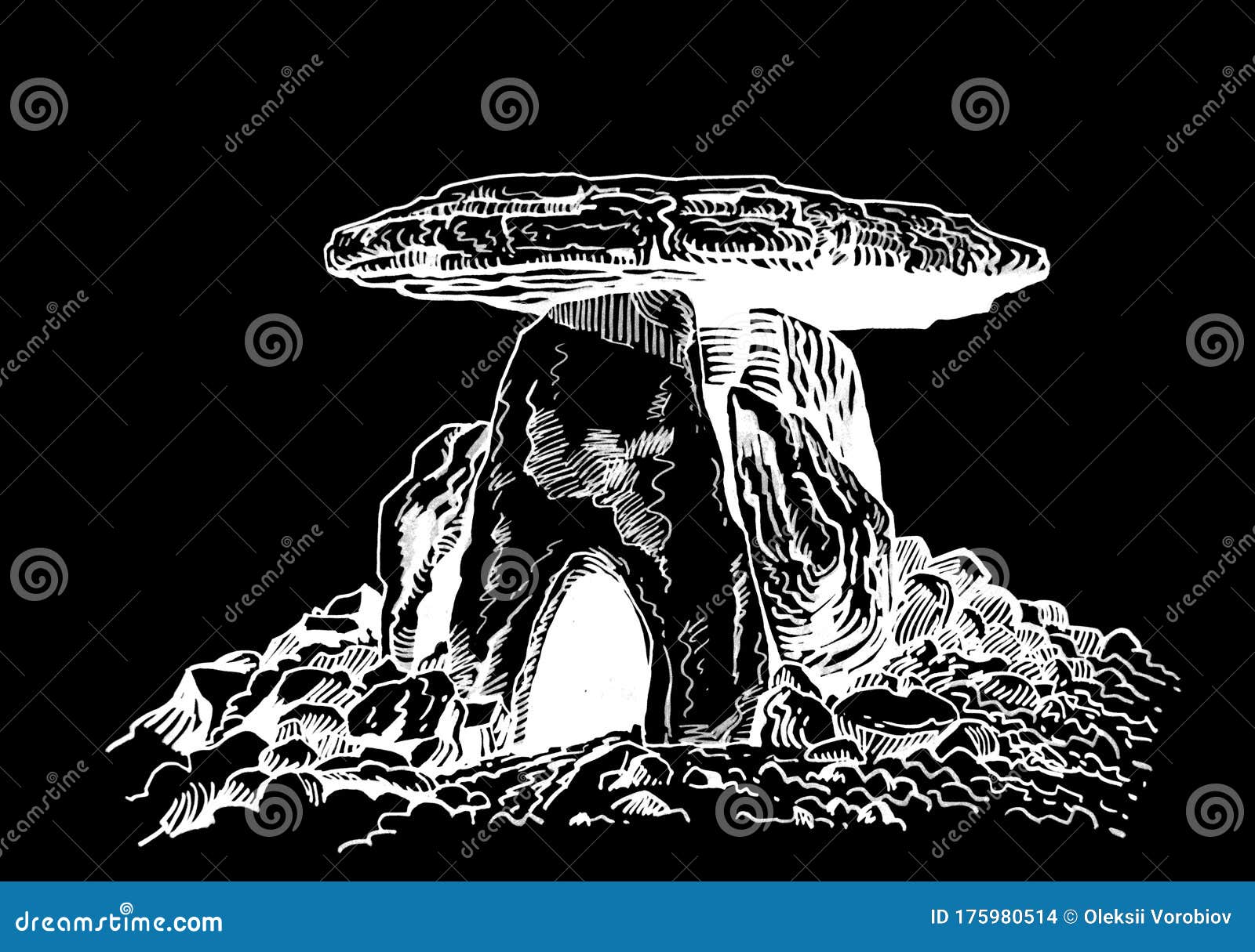 Graphical Sketch of Dolmen Isolated on Black Background,vector ...