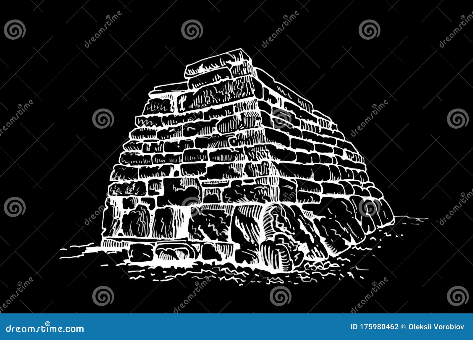 Graphical Sketch Of Megalith Isolated On Black Background,vector ...