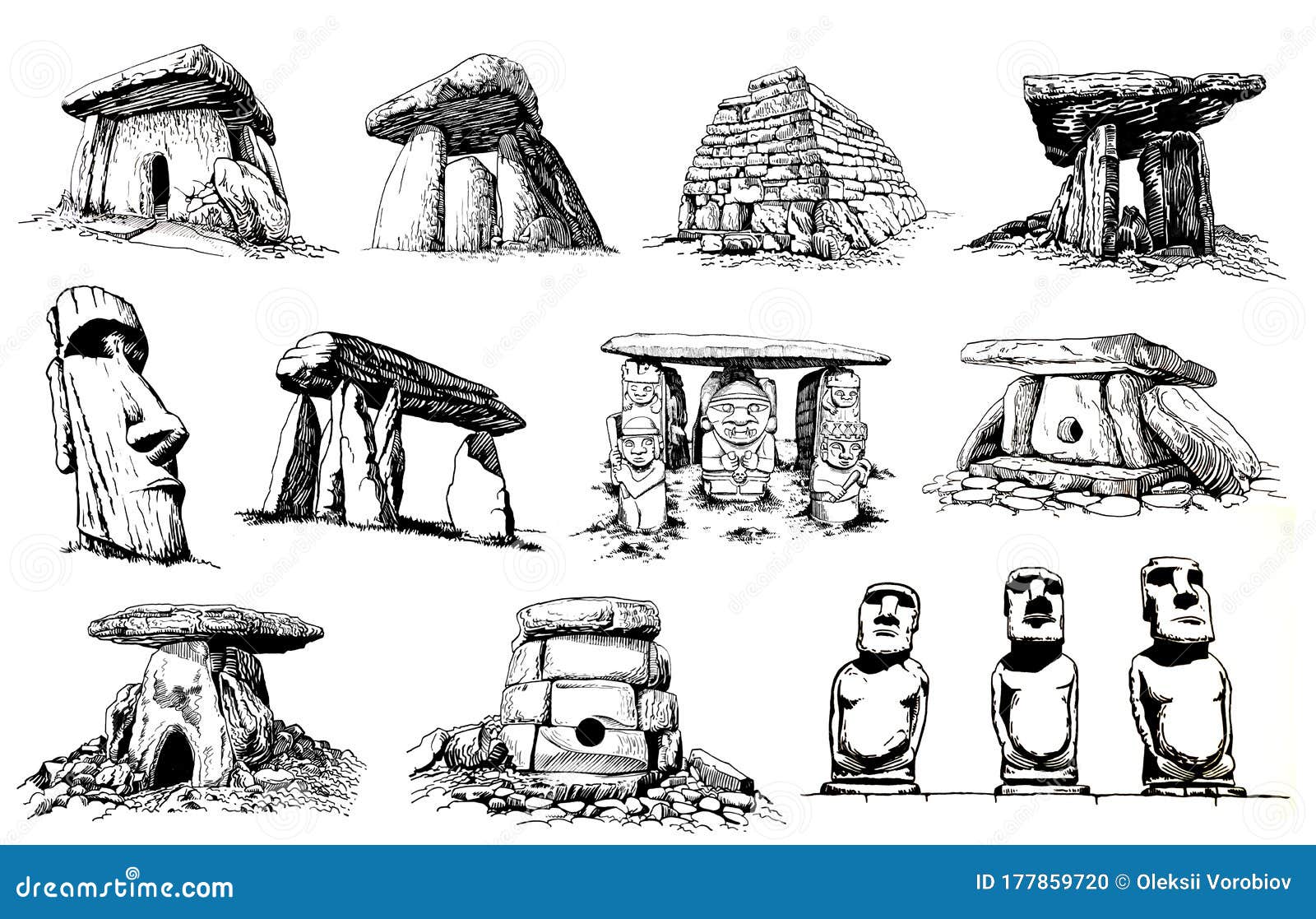 Graphical Set of Dolmens Isolated on White Background,vector ...