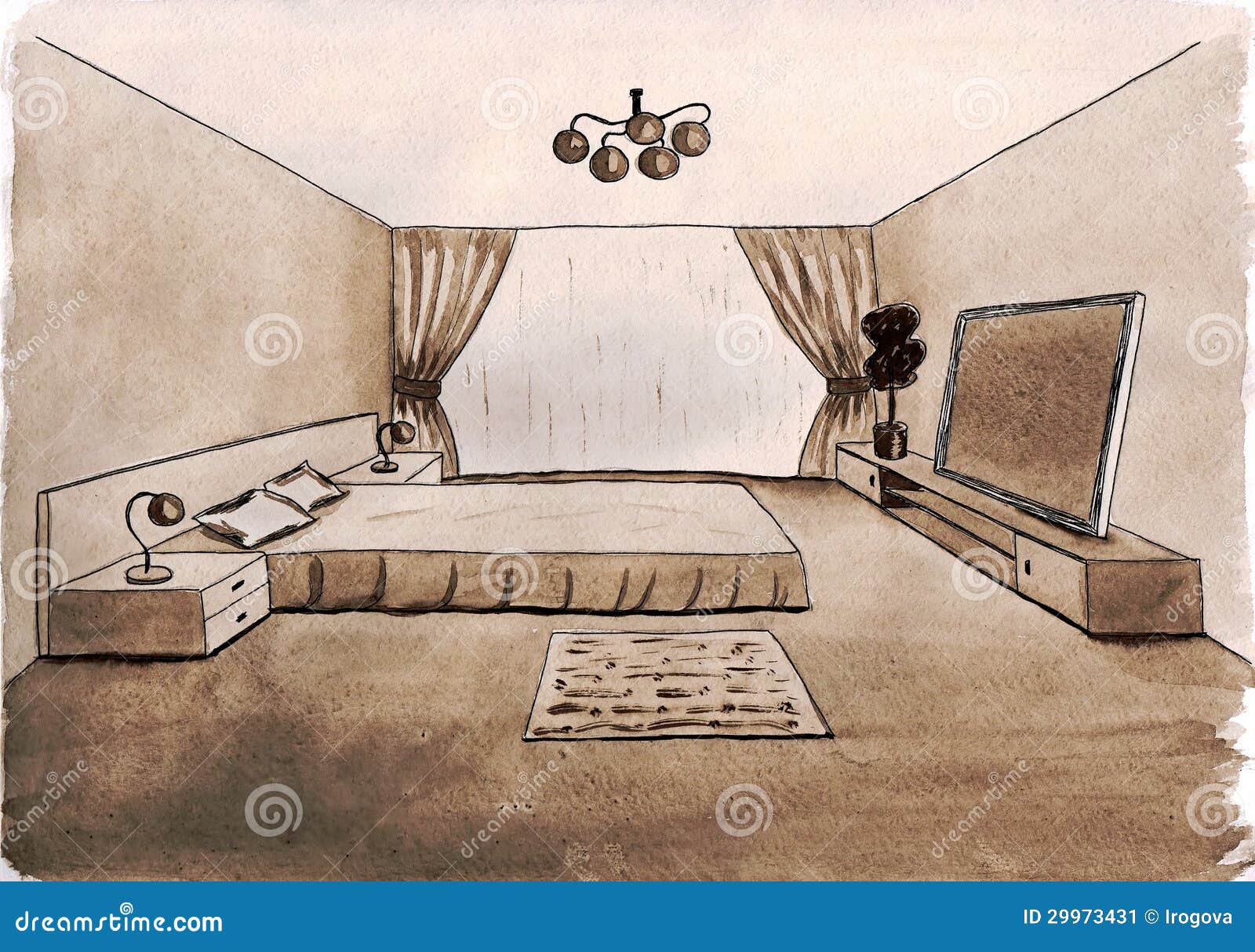 Graphical Sketch of an Interior Bedroom Stock Illustration ...