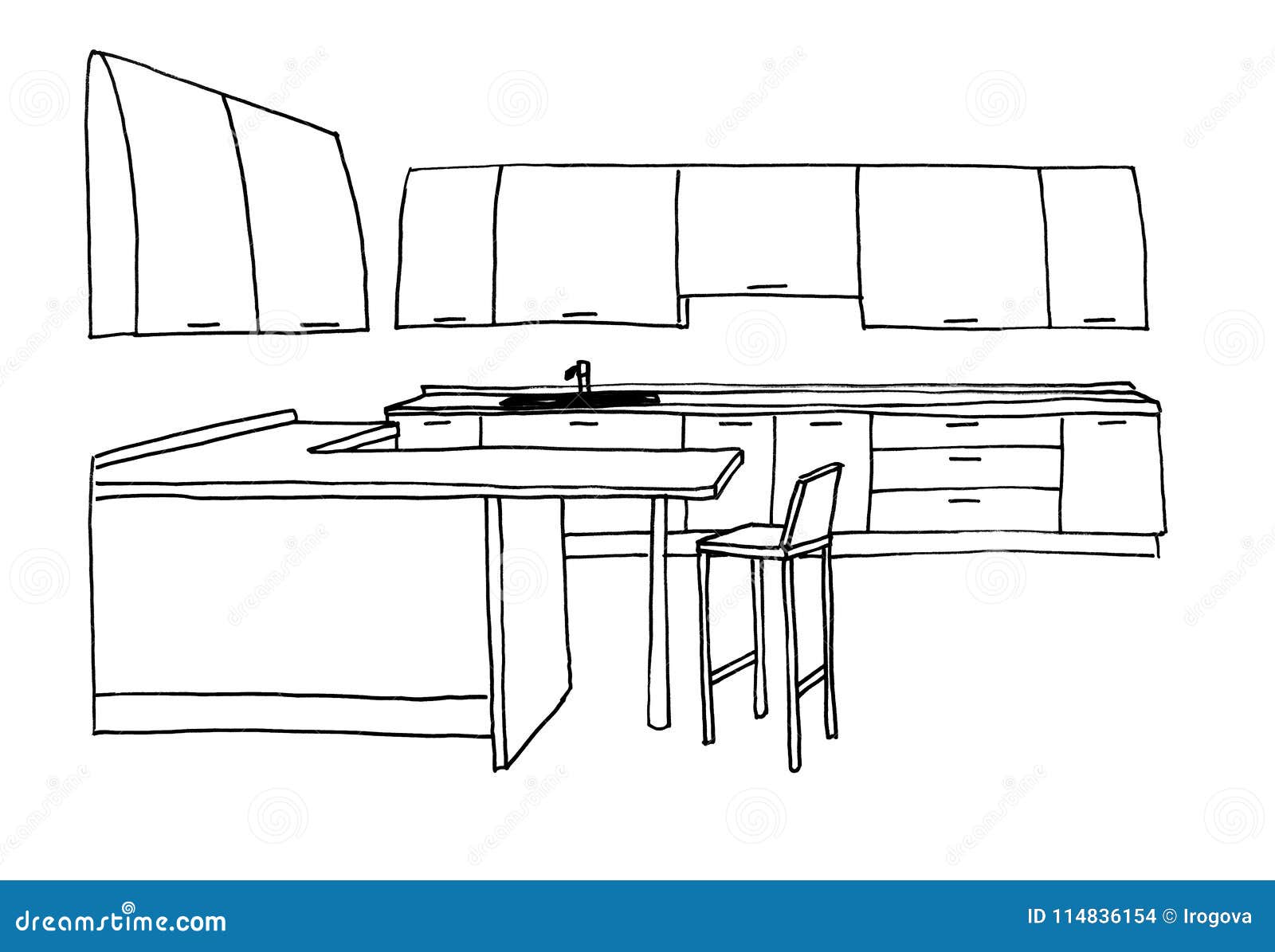 Graphical Sketch the Kitchen Modern Stock Illustration - Illustration ...