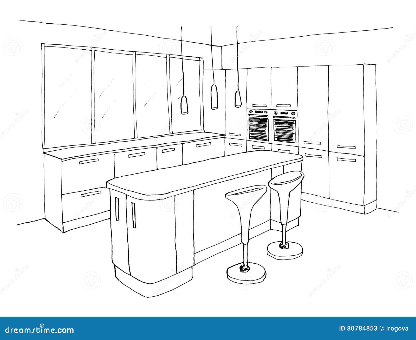 Graphical Sketch, the Kitchen Stock Illustration - Illustration of ...