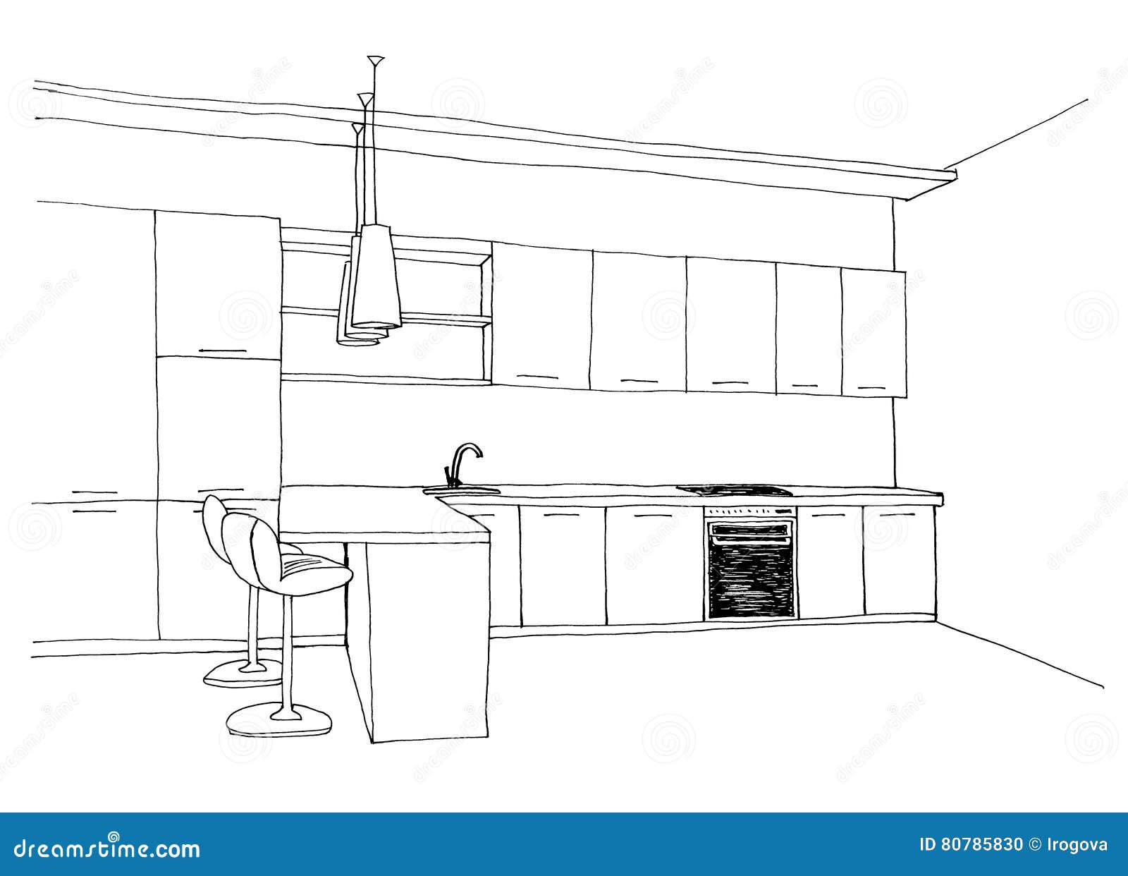 Graphical Sketch, the Kitchen Stock Illustration - Illustration of ...