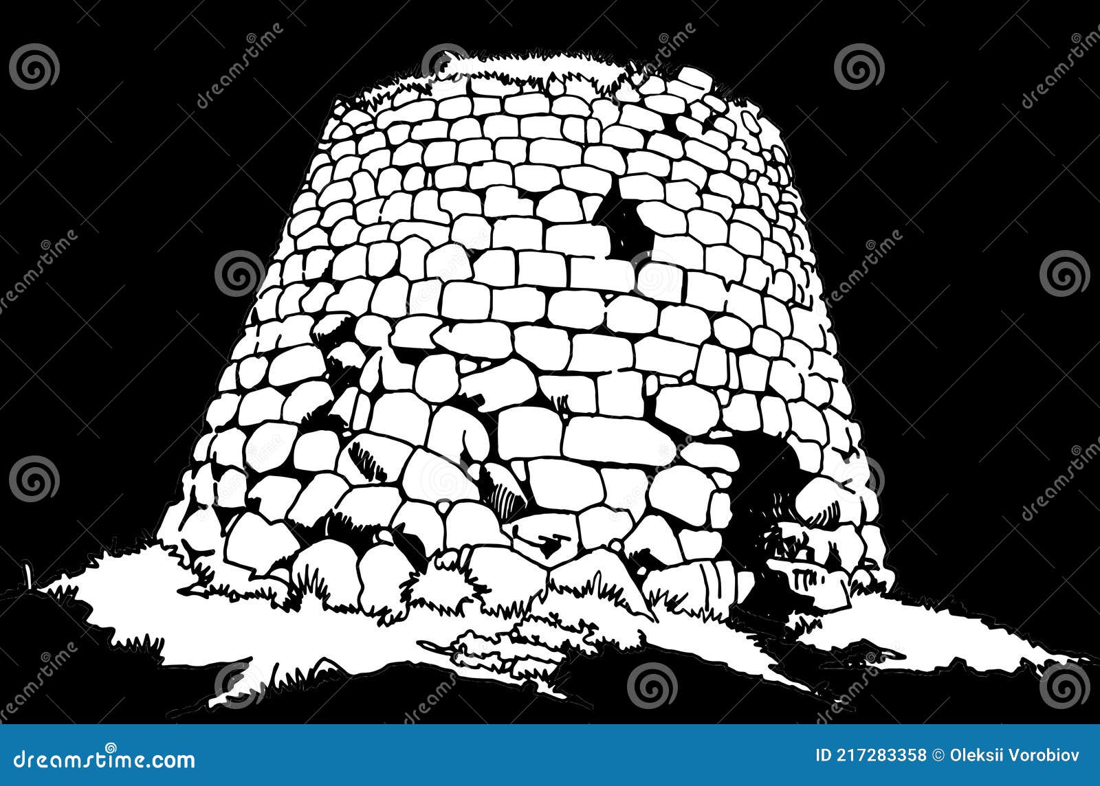 Graphical Sketch of Megalith Isolated on Black Background,vector ...