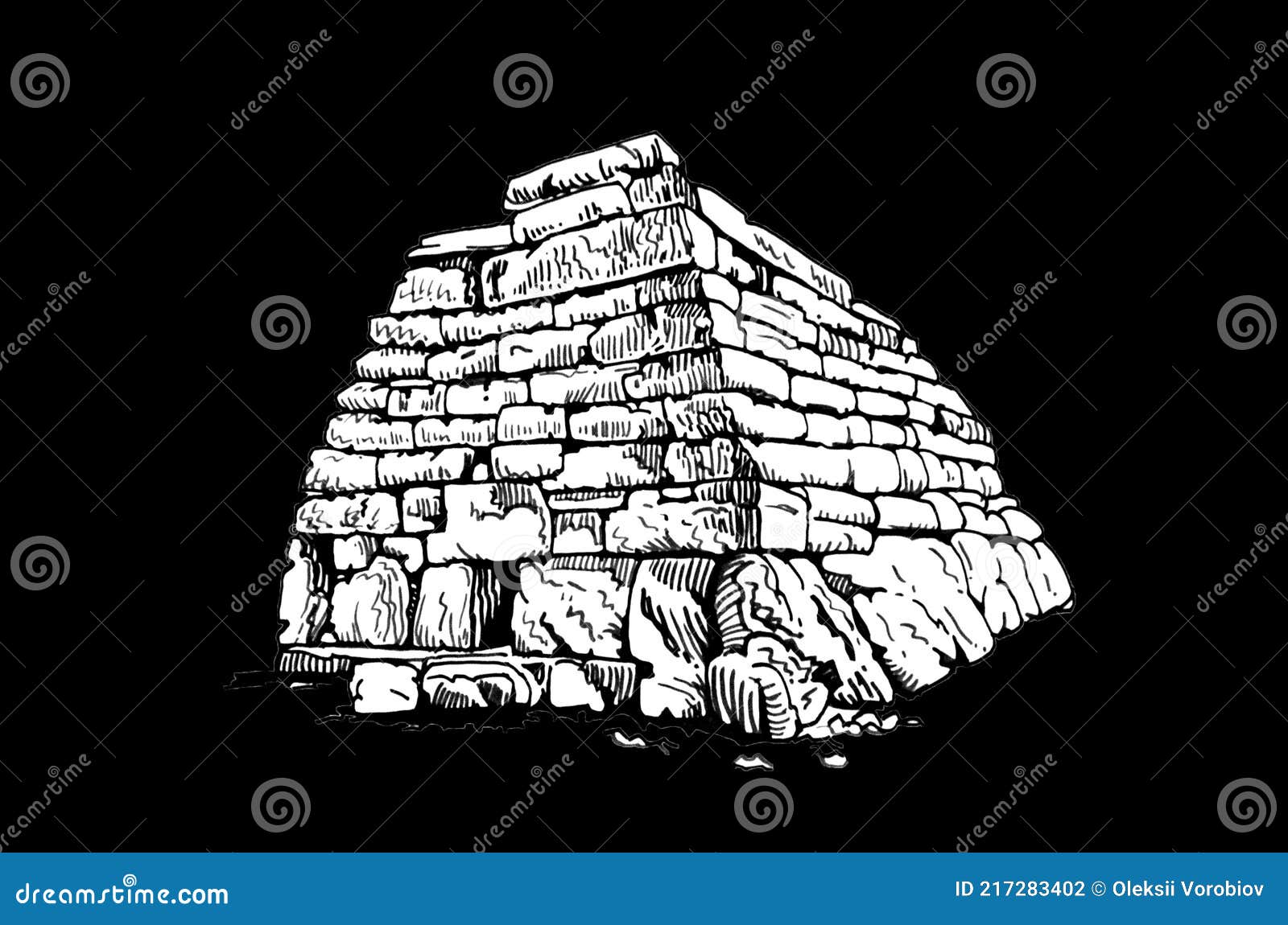 Graphical Sketch of Megalith Isolated on Black Background,vector ...