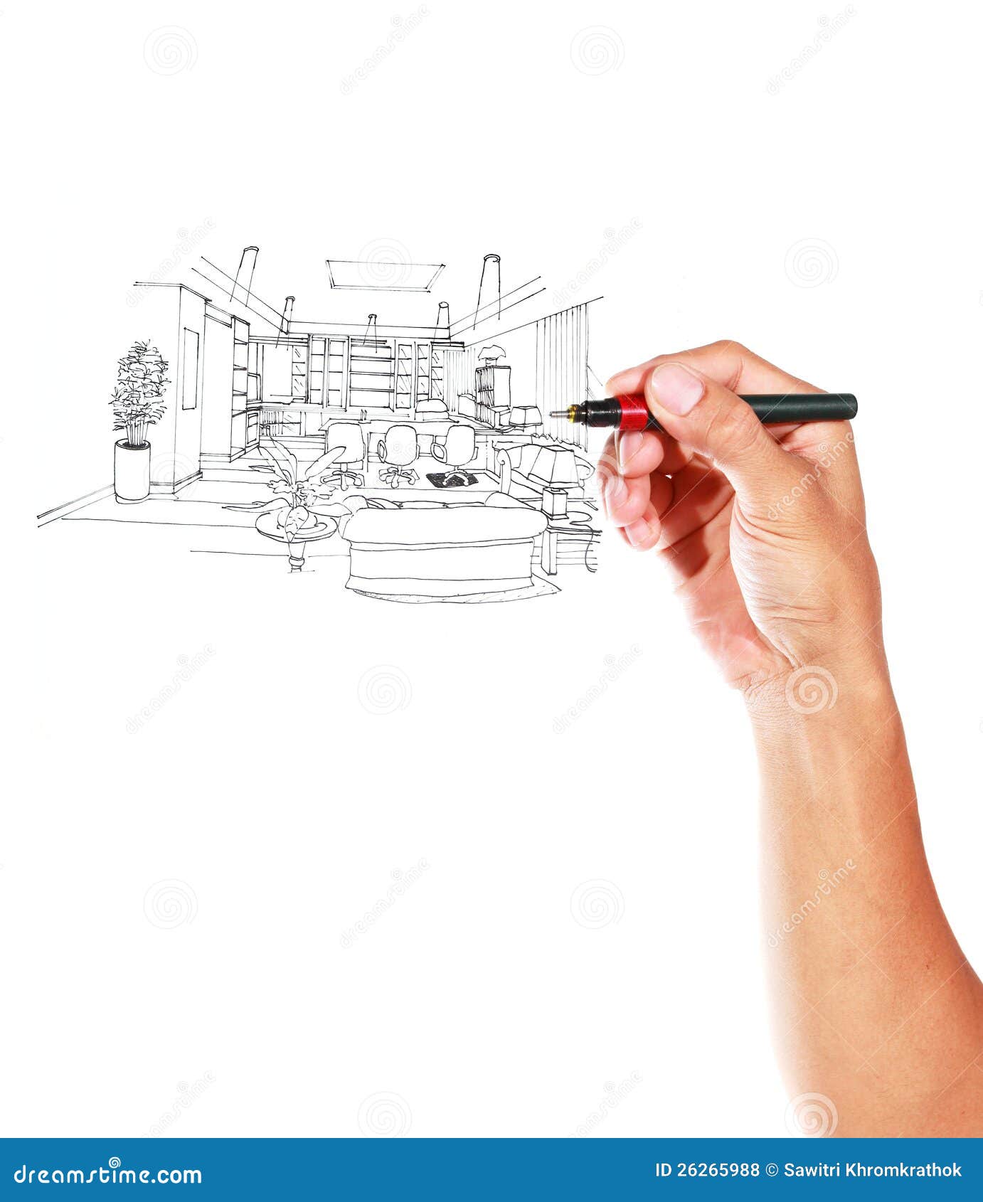 Graphical Sketch by Pen of an Interior Living Room Stock Illustration ...