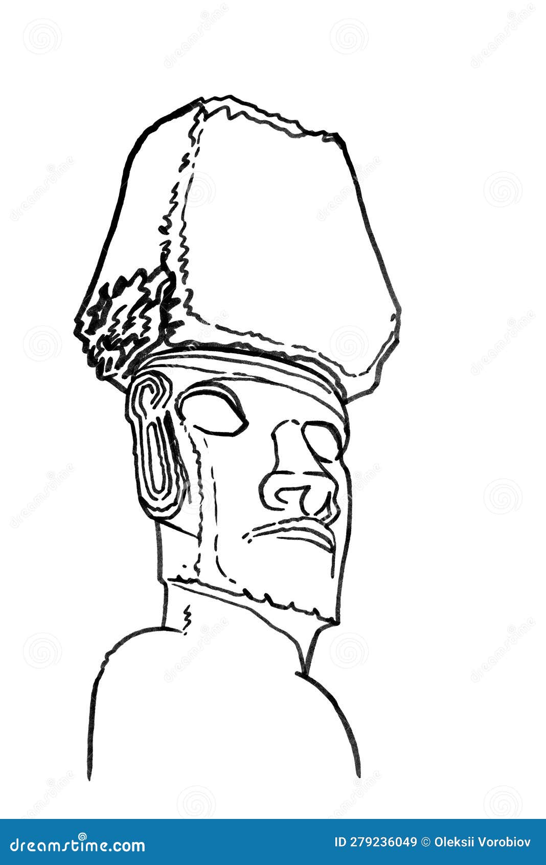 Graphical Sketch of Statue of Moai on White Background, Statue of ...