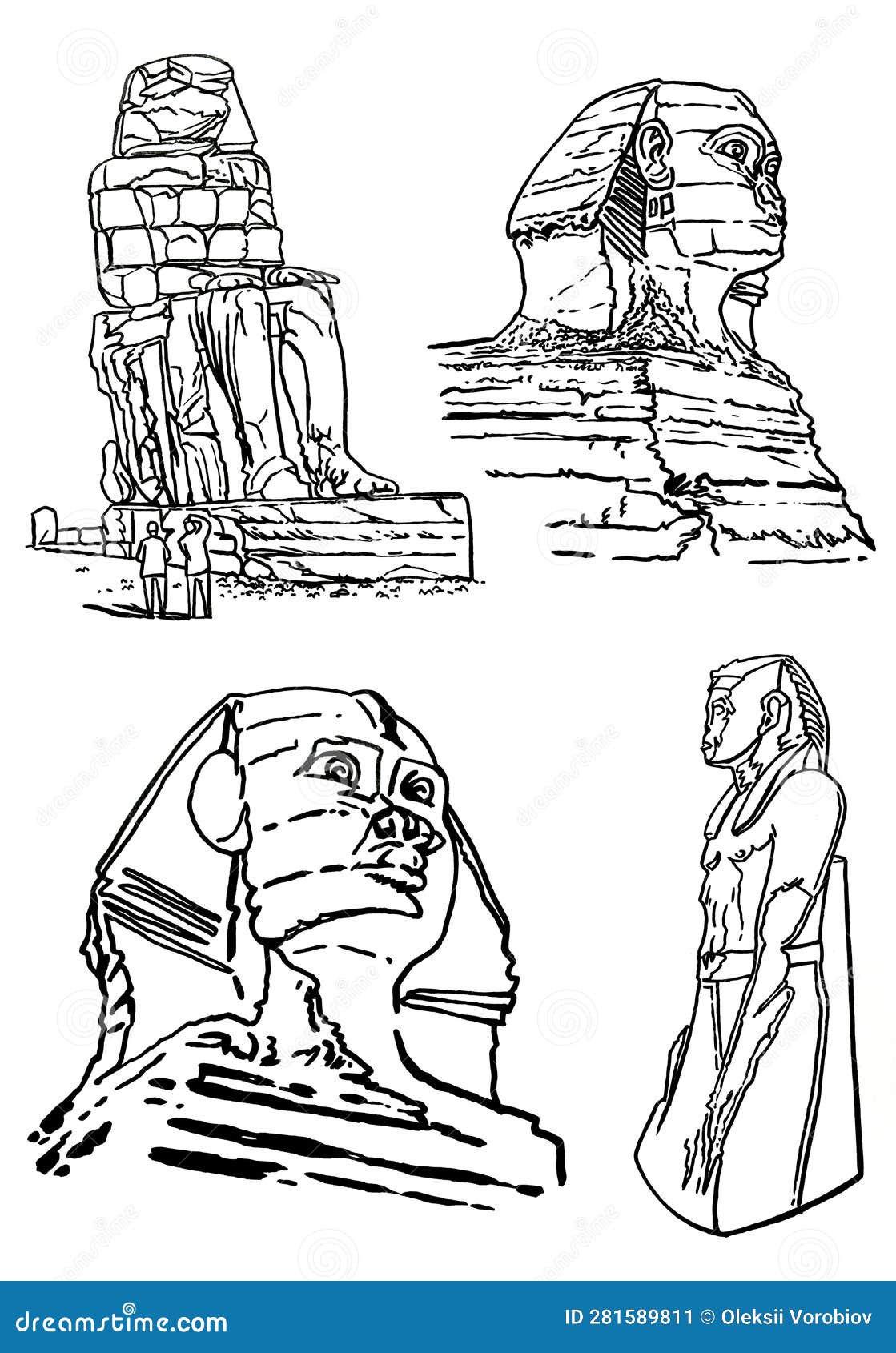 Graphical Sketchy Set of Egypt Landmarks Isolated on White, Vector ...