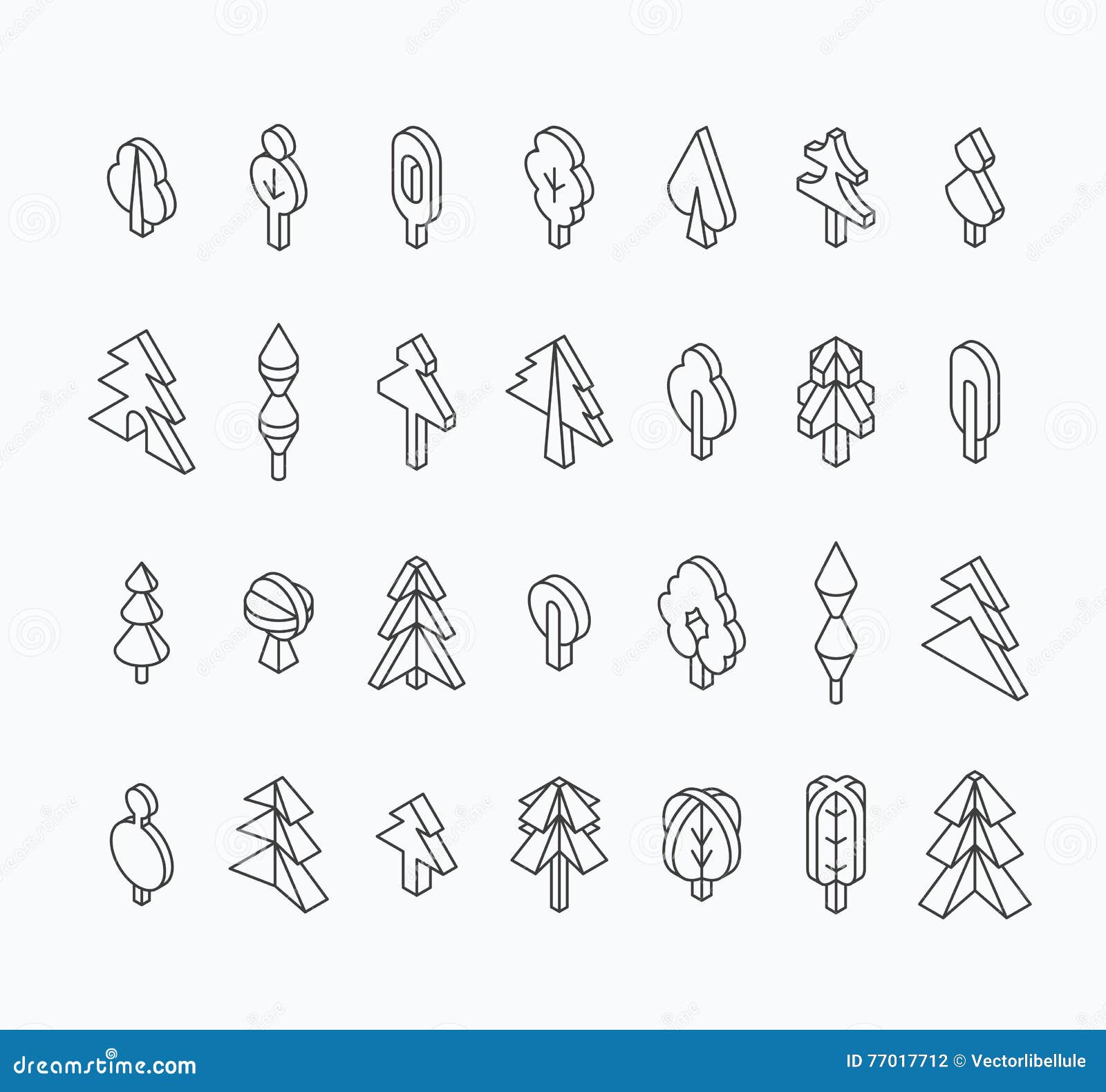 Graphical Tree Set, Isometric Line Style Stock Vector - Illustration of ...