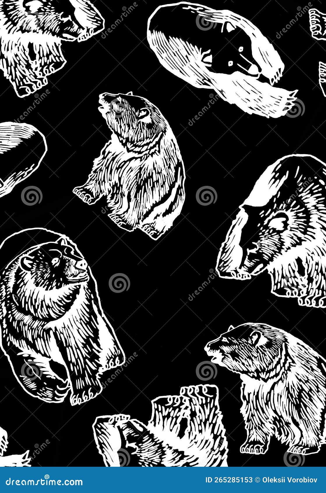 Graphical Vertical Pattern with Polar Bears on Black Background ...