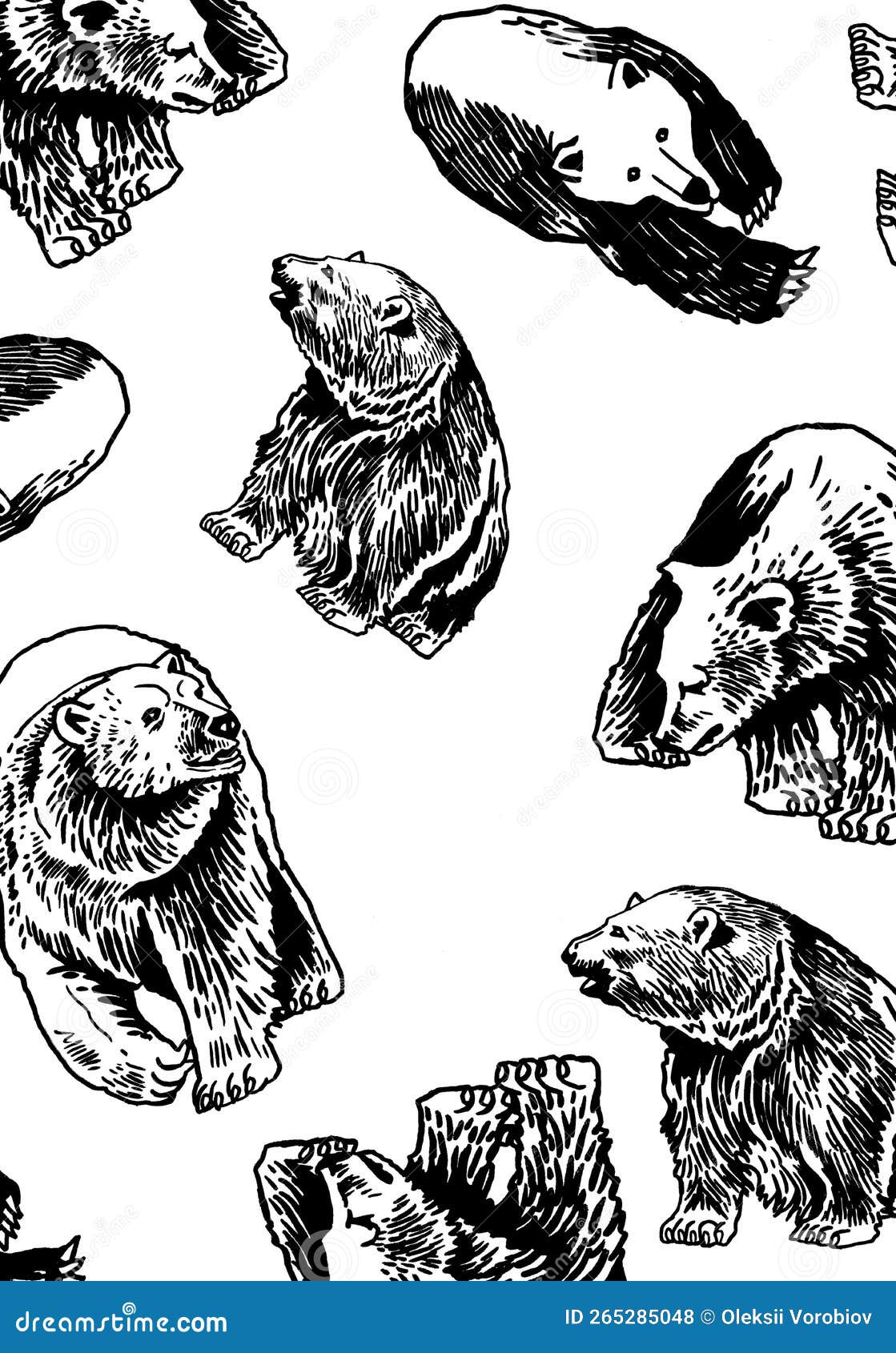 Graphical Vertical Pattern with Polar Bears on White Background ...