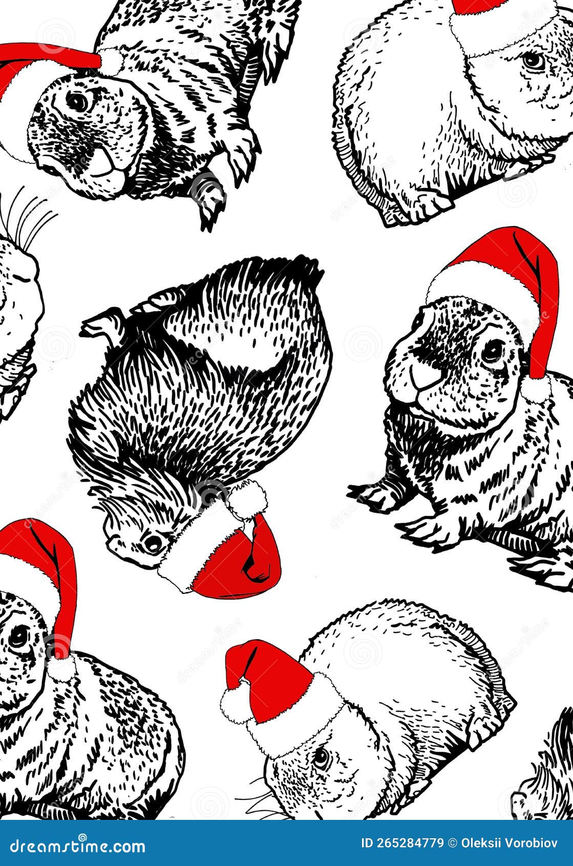 Graphical Vertical Design With Wild Hogs In Santa Claus Hats , Vector ...