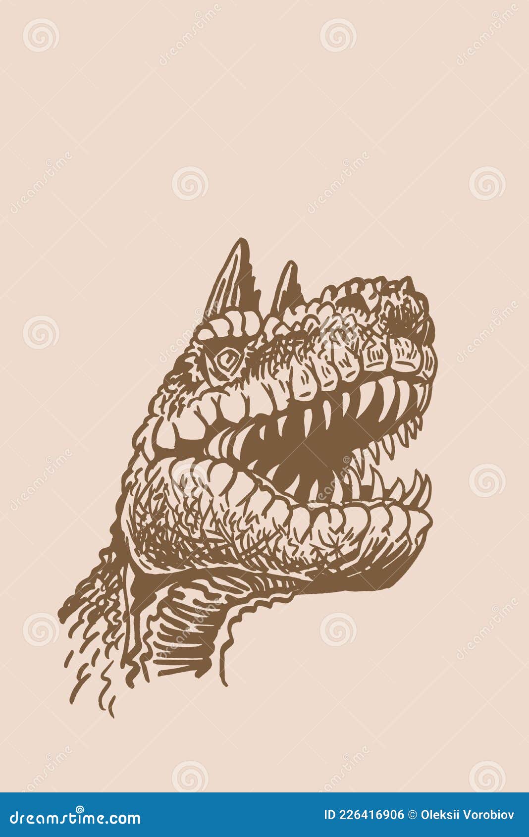 Graphical Vintage Portrait of Carnotaurus,sepia Background,vector ...