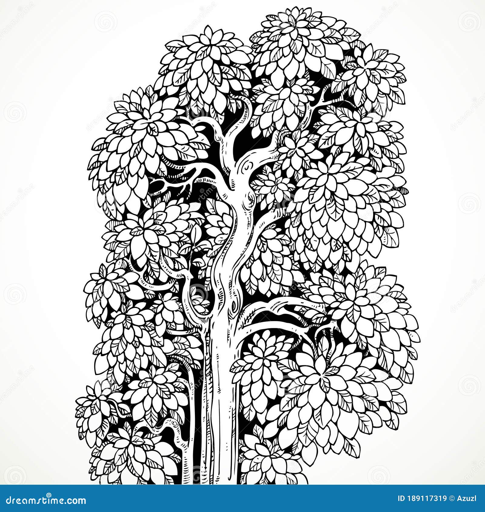 Graphically Drawing Black Ink Tree with Luxuriant Branches and L Stock ...