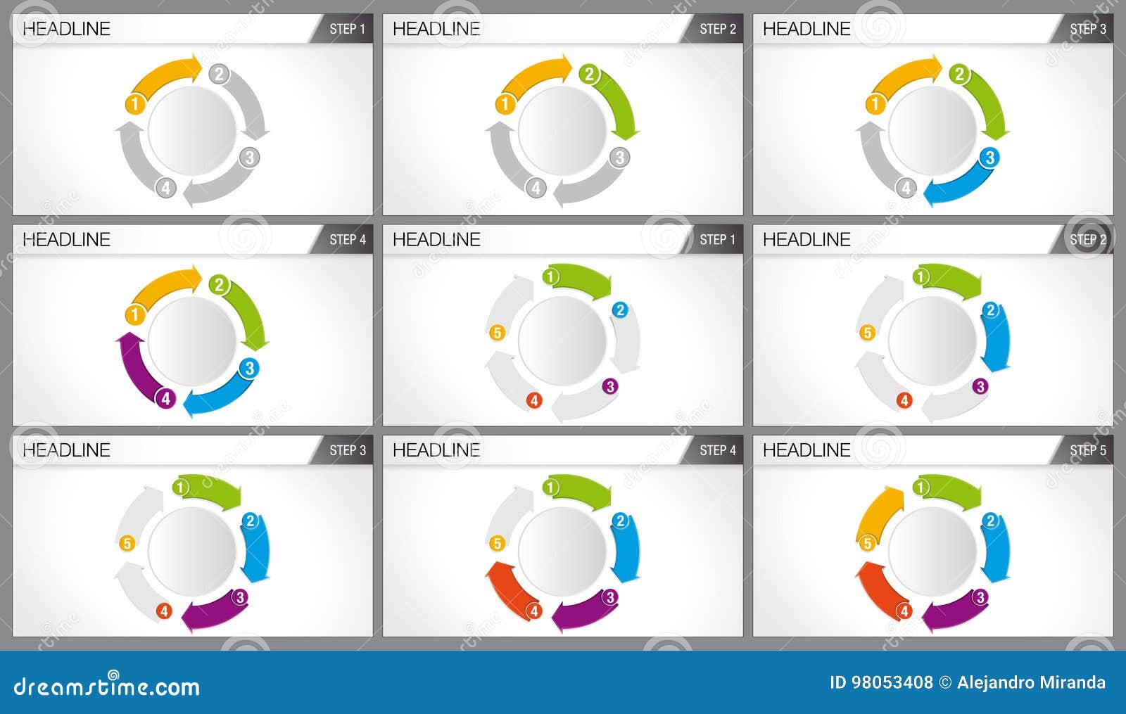 Graphics Of 4 And 5 Arrows Of Different Colors Forming A Cycle Stock ...