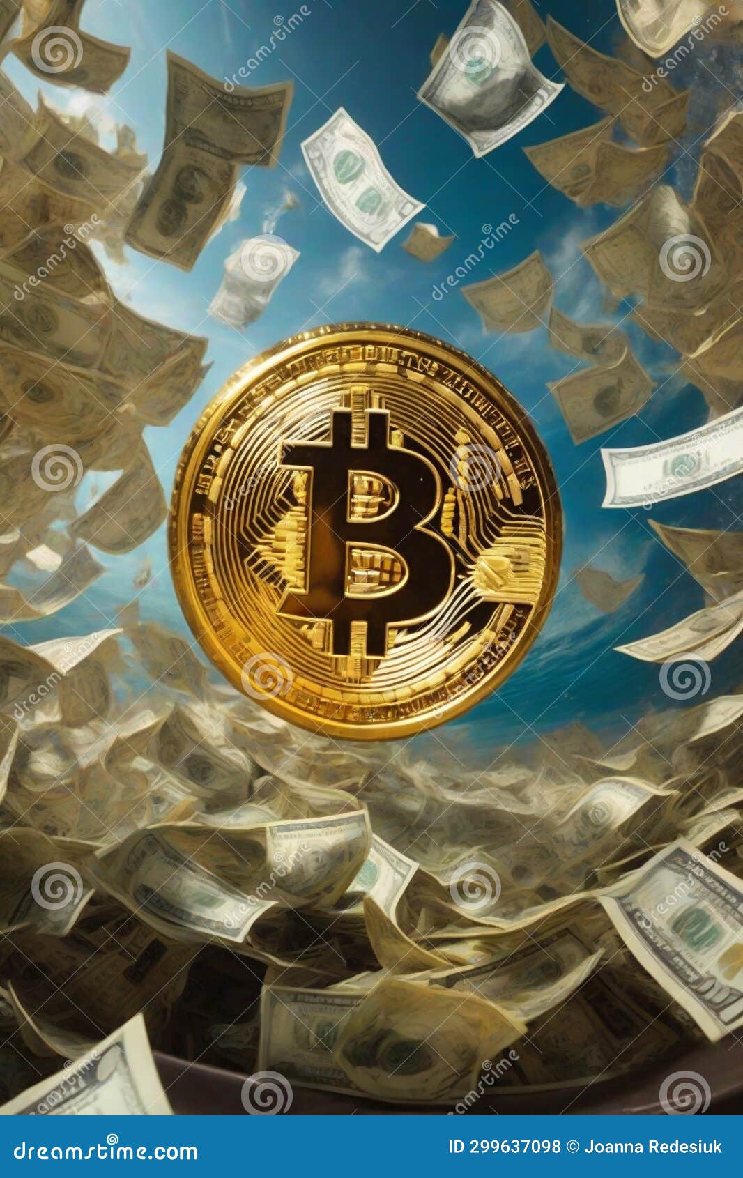 Graphics Bitcoin Symbol on a Money Background Stock Photo - Image of ...