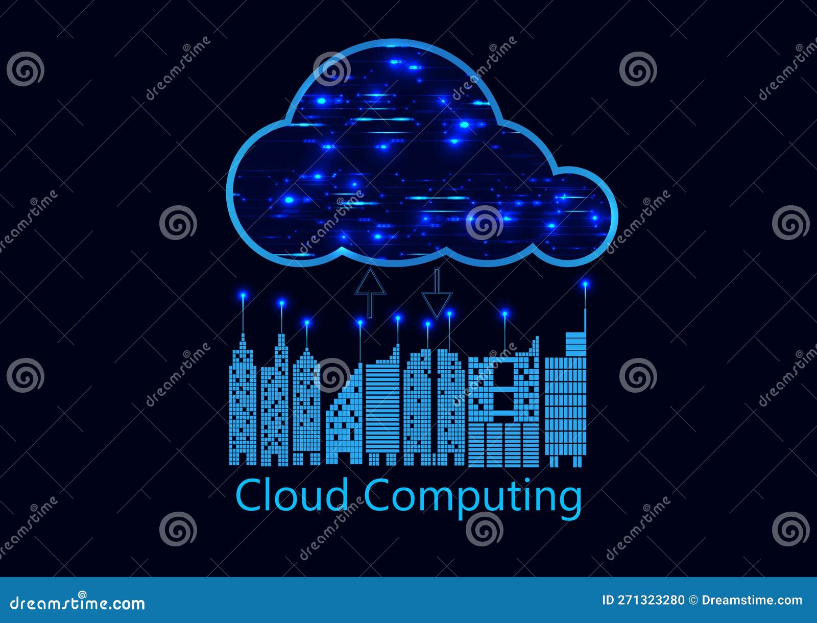 Graphics Building of a City with Cloud Concept Data Transfer Cloud Computing Technology Vector ...