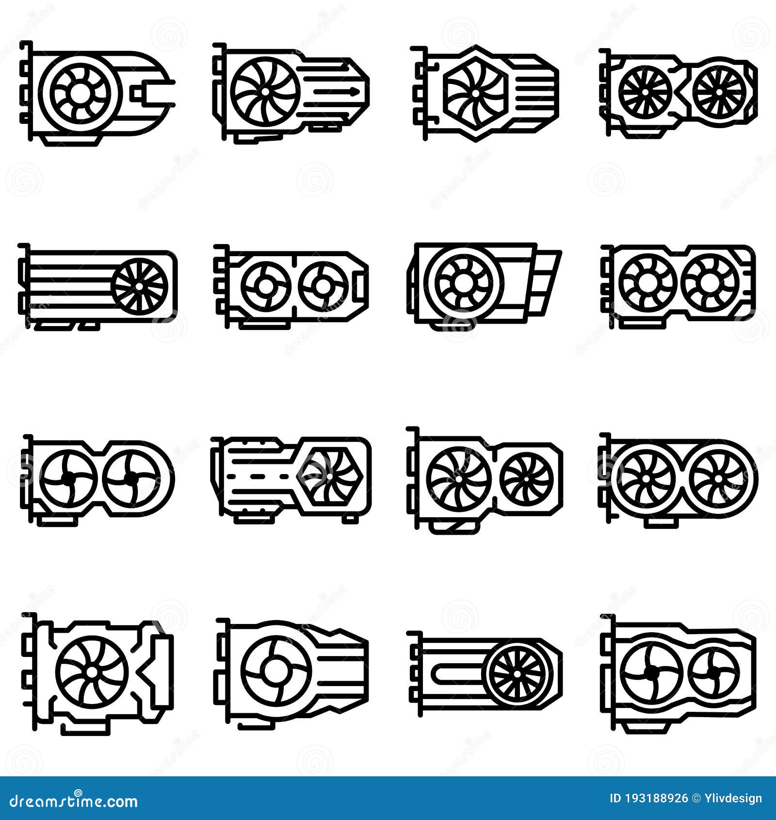 Graphics Card Icons Set, Outline Style Stock Vector - Illustration of ...
