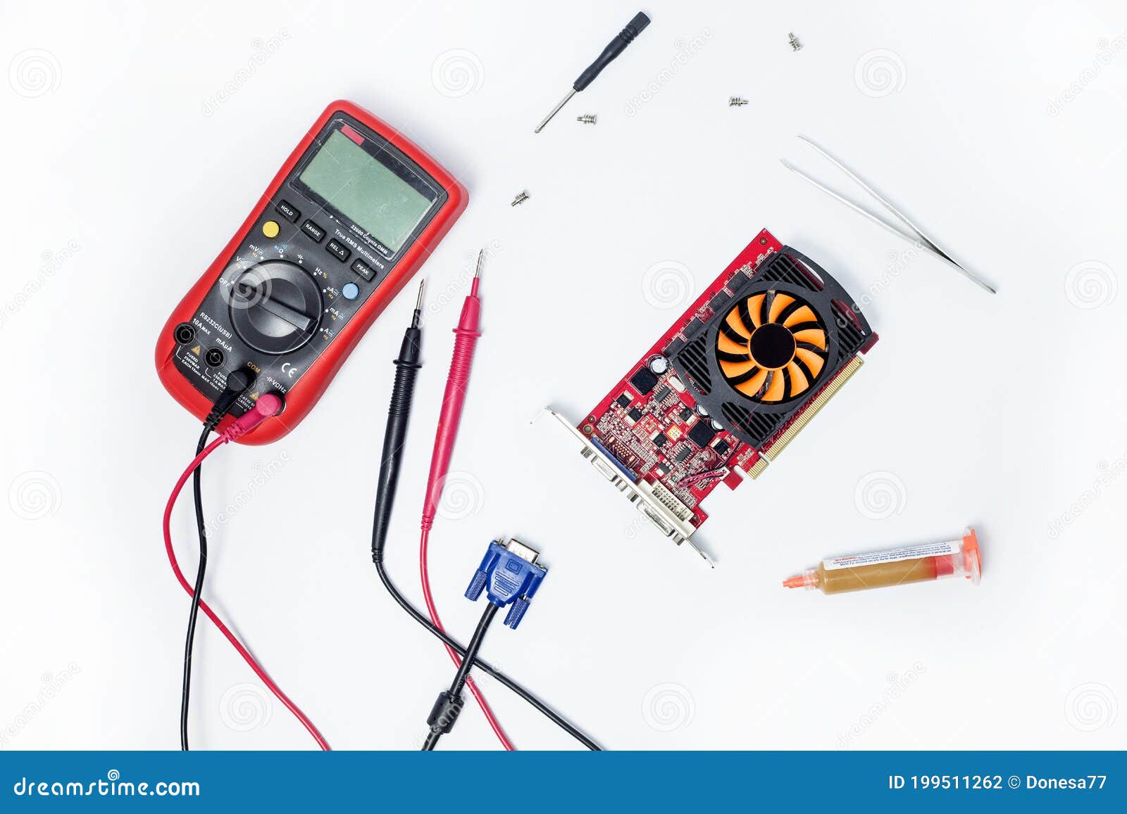 Graphics Card, Multimeter and Tools Stock Photo - Image of chips ...