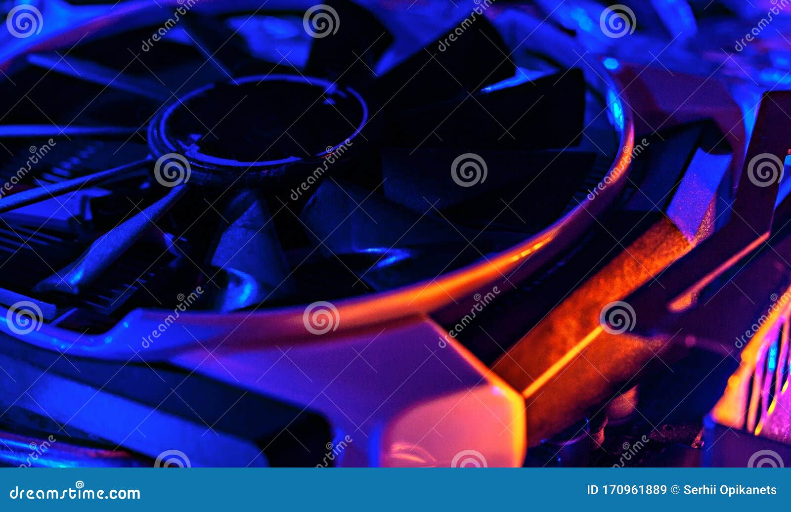 Graphics Card in Neon Light. Cooling in a Computer Stock Image - Image ...
