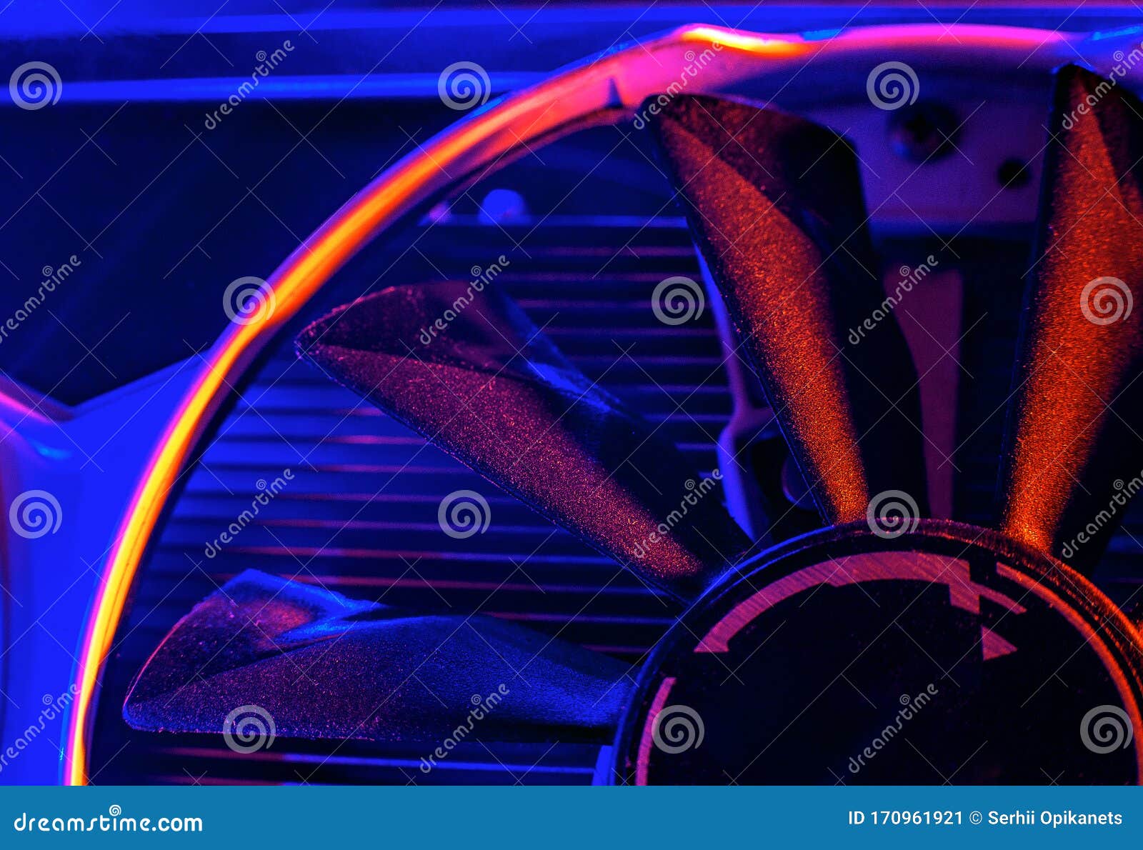 Graphics Card in Neon Light. Cooling in a Computer Stock Image - Image ...