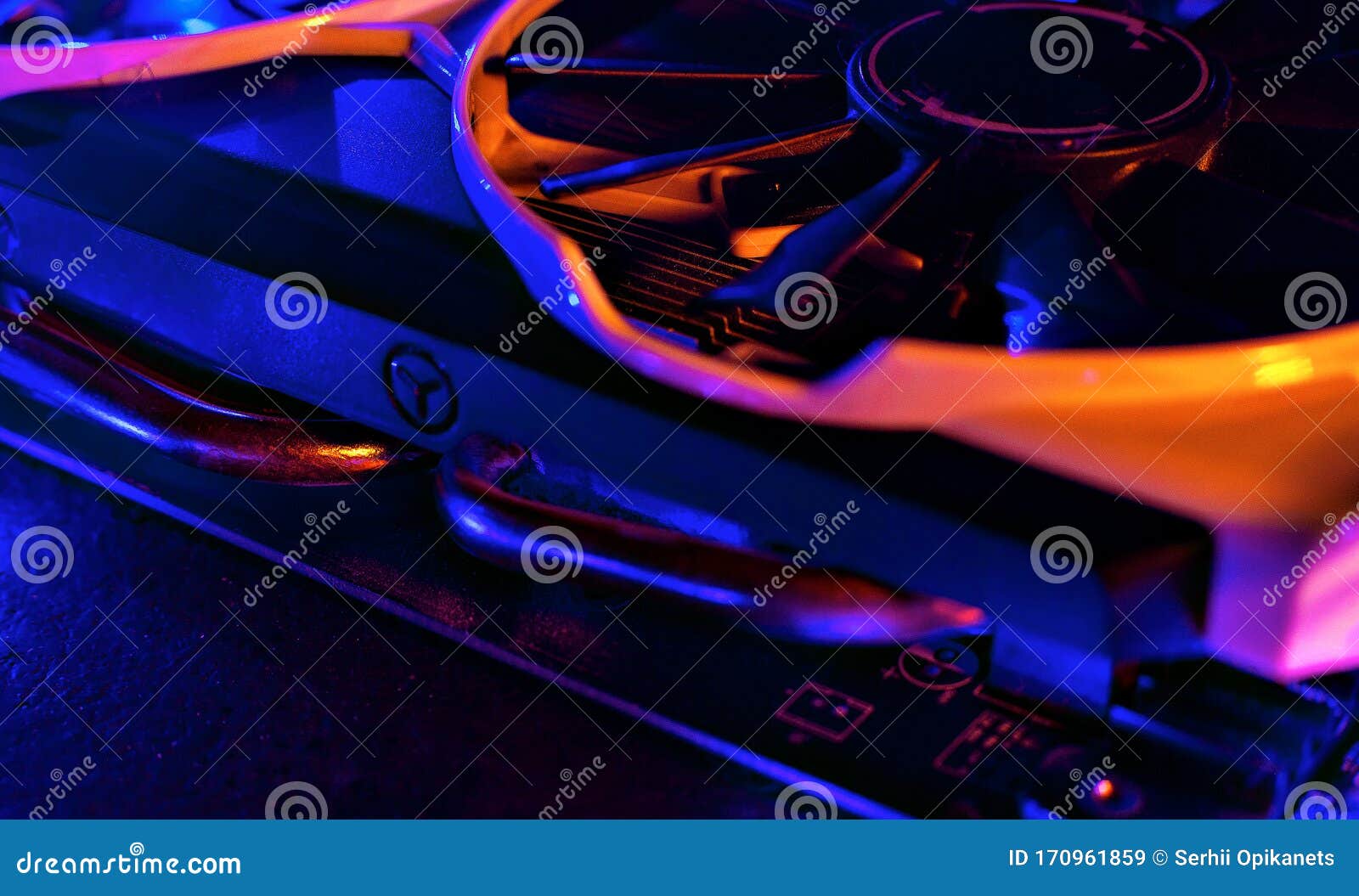 Graphics Card in Neon Light. Cooling in a Computer Stock Image - Image ...