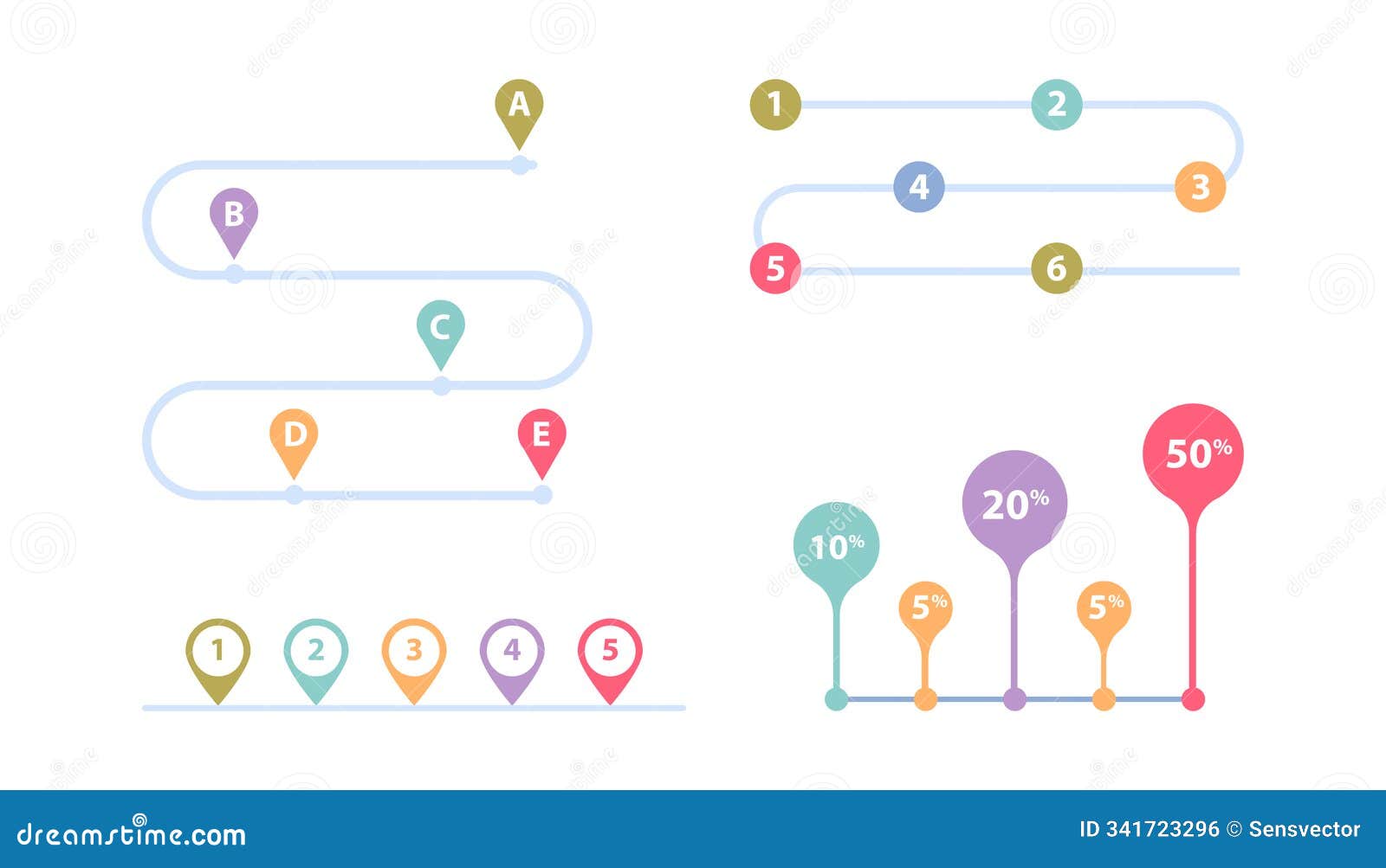 Percent Sequence Column Chart Infographic. Hand Drawn Doodle Set Of ...