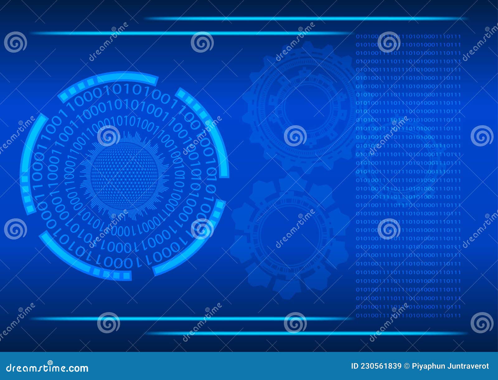 Binary Digit Data Encryption Vector Illustration With A Microprocessor