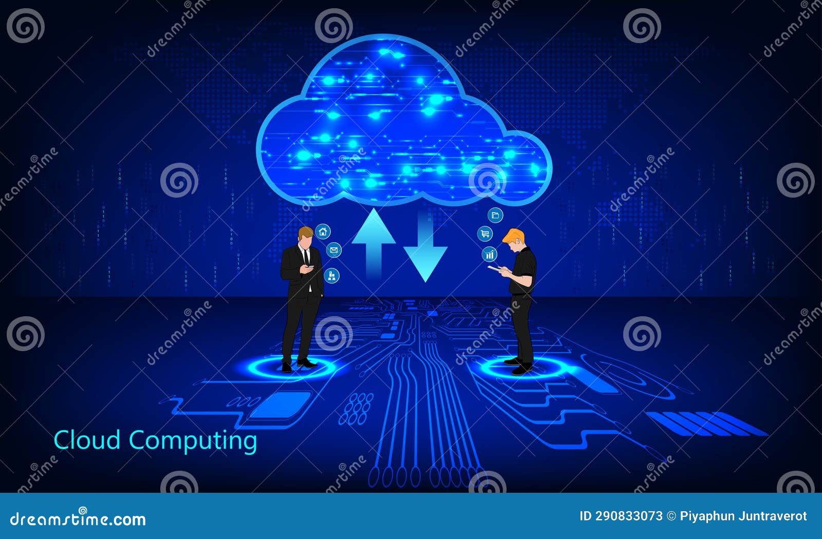 Graphics Design Businessman Cartoon Hold Smartphones User Connection System Cloud Computing ...