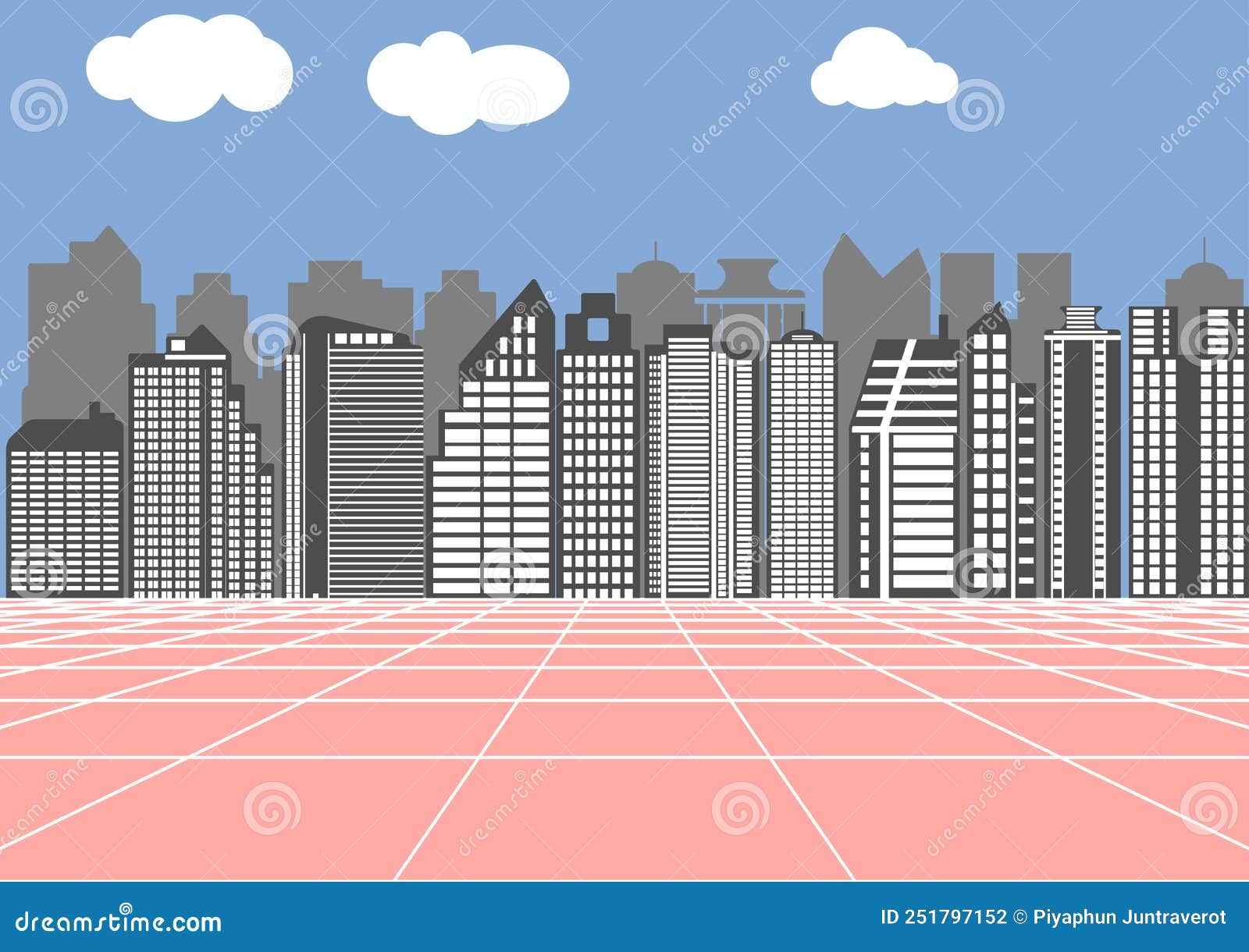 Graphics Design Drawing Building Tower with Cloud and Sky Landscape ...