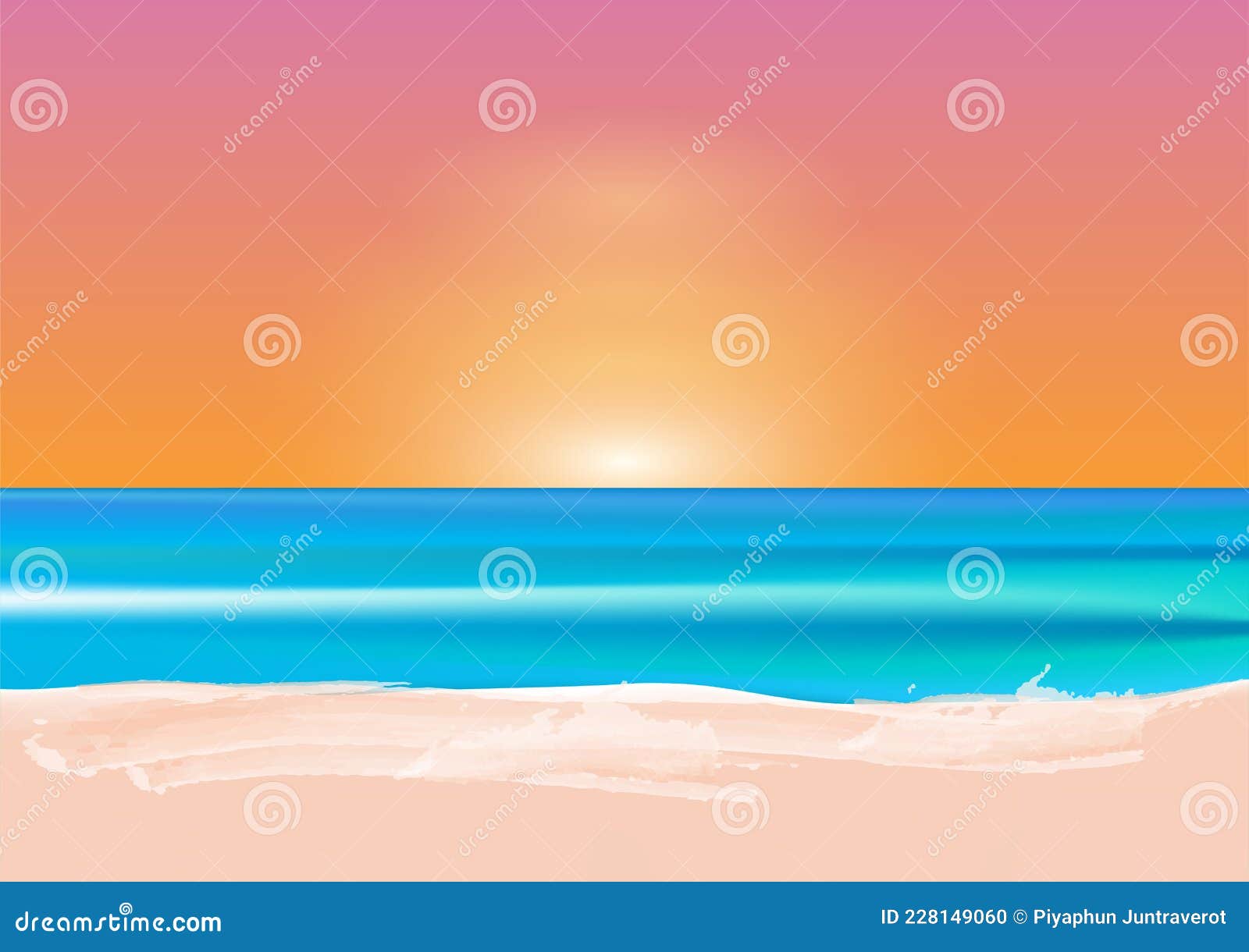 Graphics Drawing Landscape View Ocean and the Light of Sunset on the ...