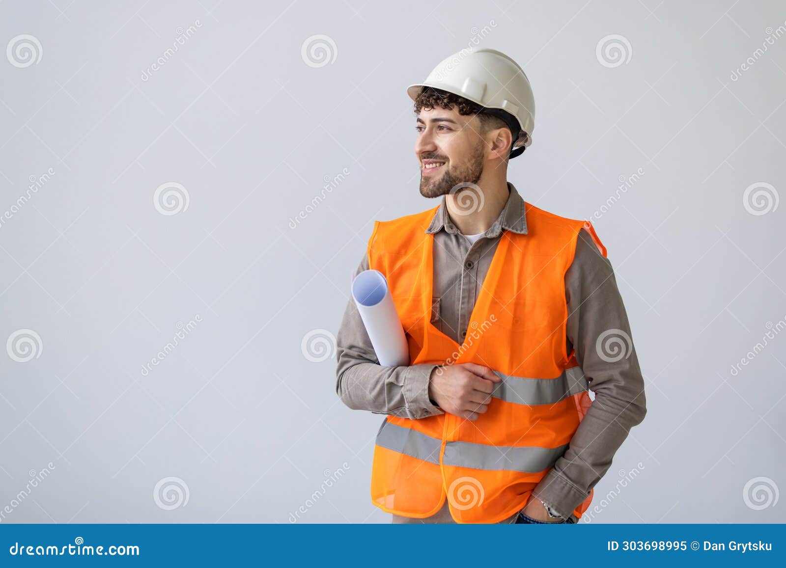 Graphics, Floor Plan And Construction With Contractor On White ...