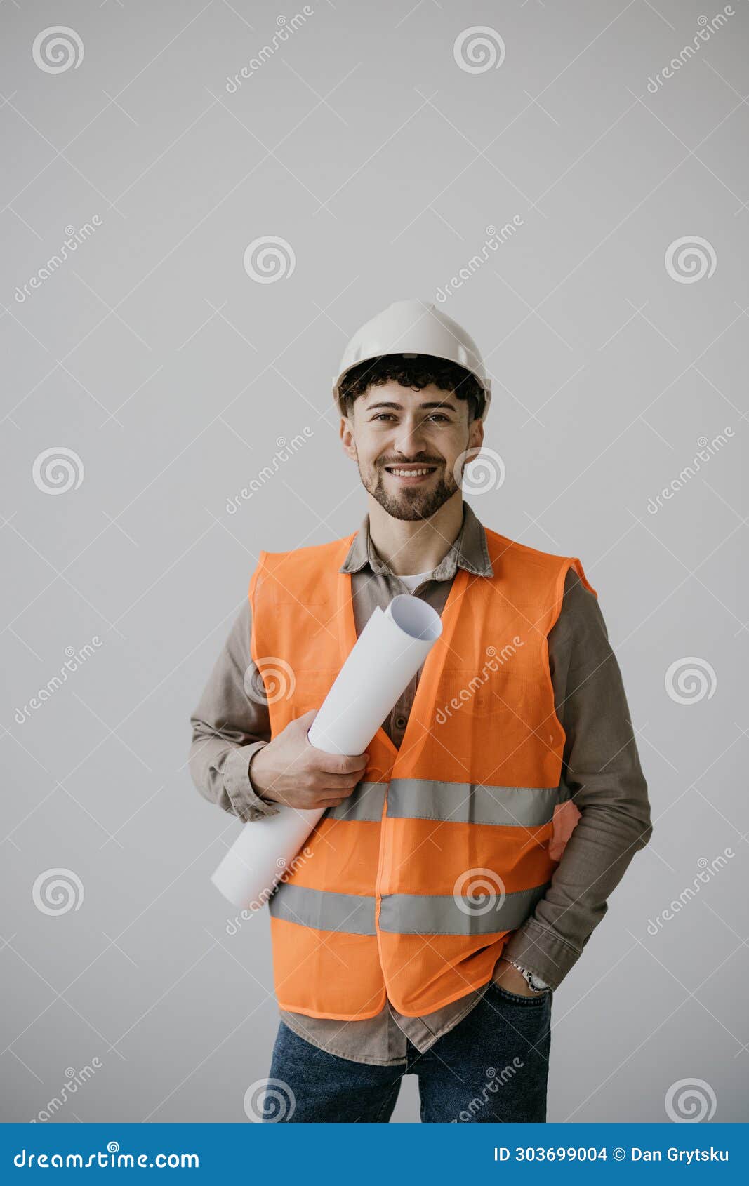 Graphics, Floor Plan And Construction With Contractor On White ...