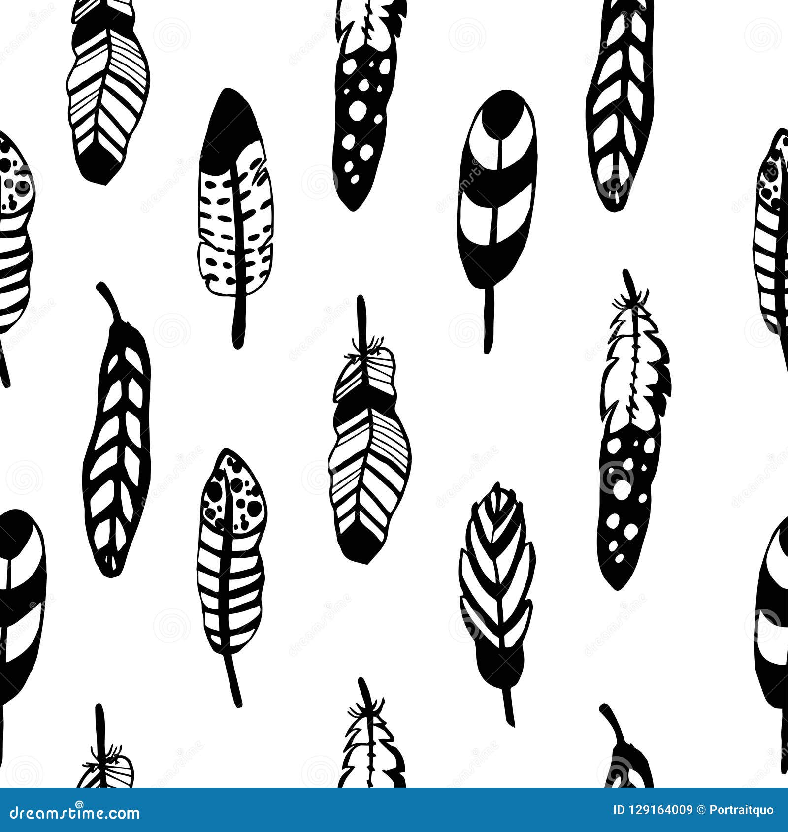 Graphics Hand-drawn Feather Seamless Pattern Stock Vector ...