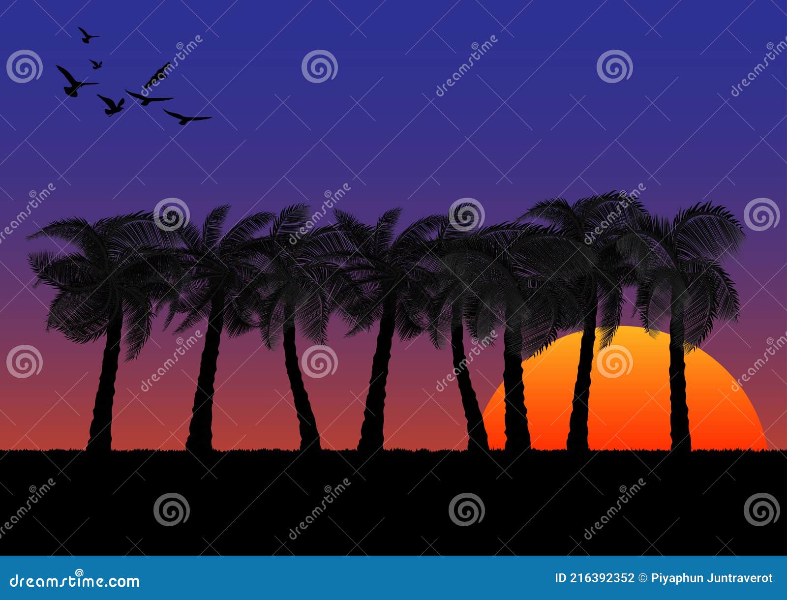Graphics Image Coconut Tree with Sunset or Sunrise Background Orange ...