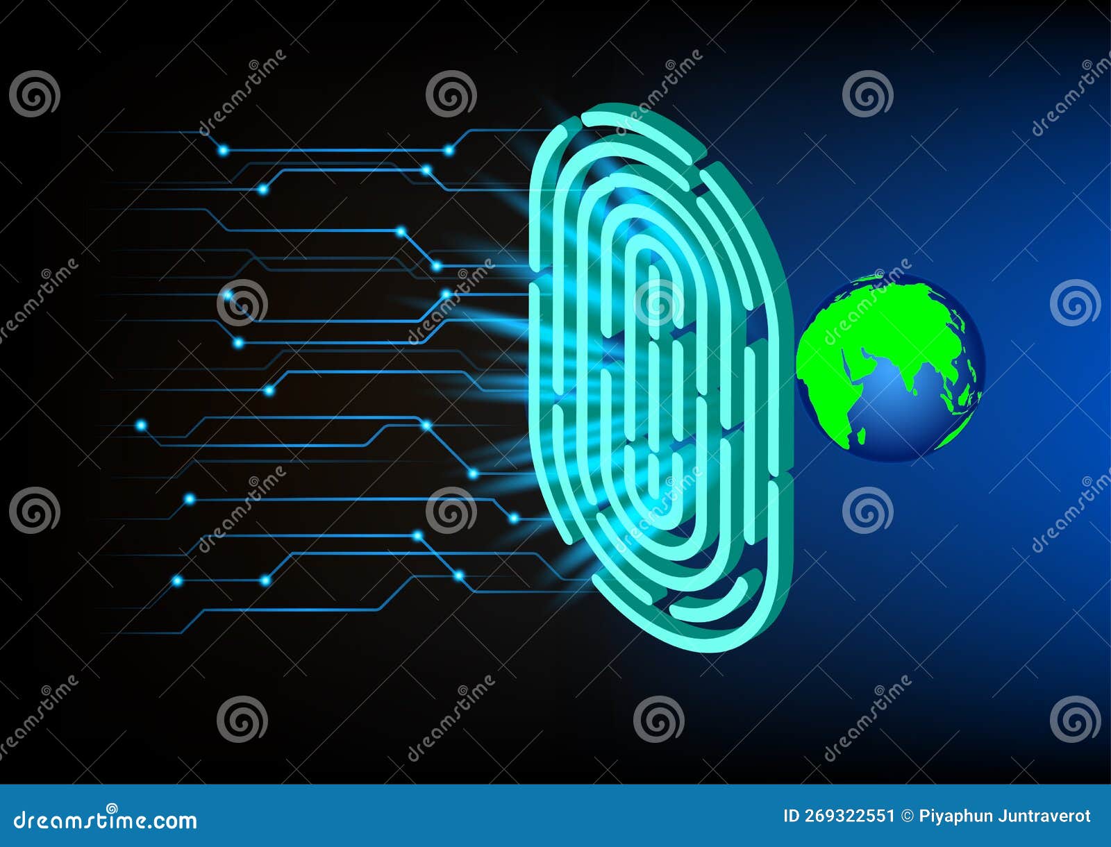 Graphics Image Data Security Access Fingerprint Protect With World Map ...