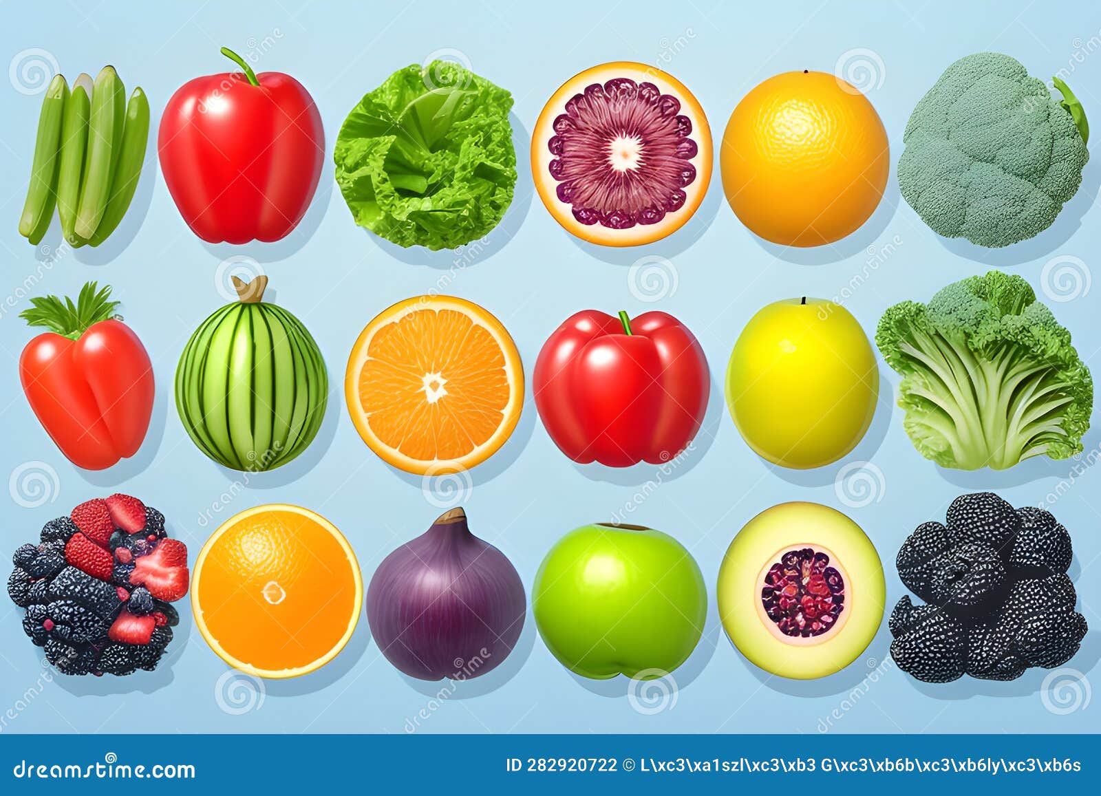 Graphics of Many Fruits in Three Rows. Stock Illustration ...