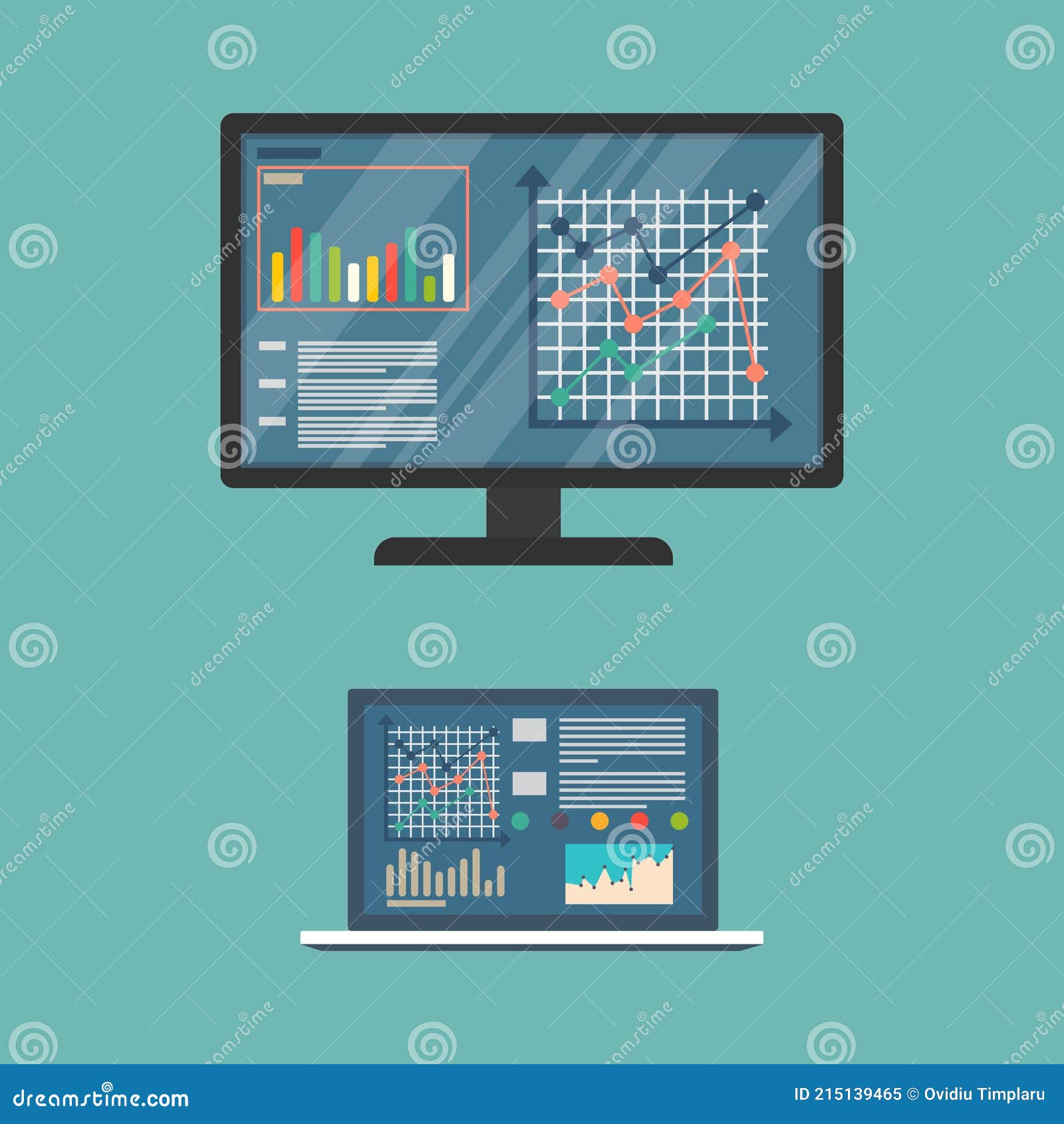Graphics on the Monitor. Flat Vector Illustration Stock Vector ...