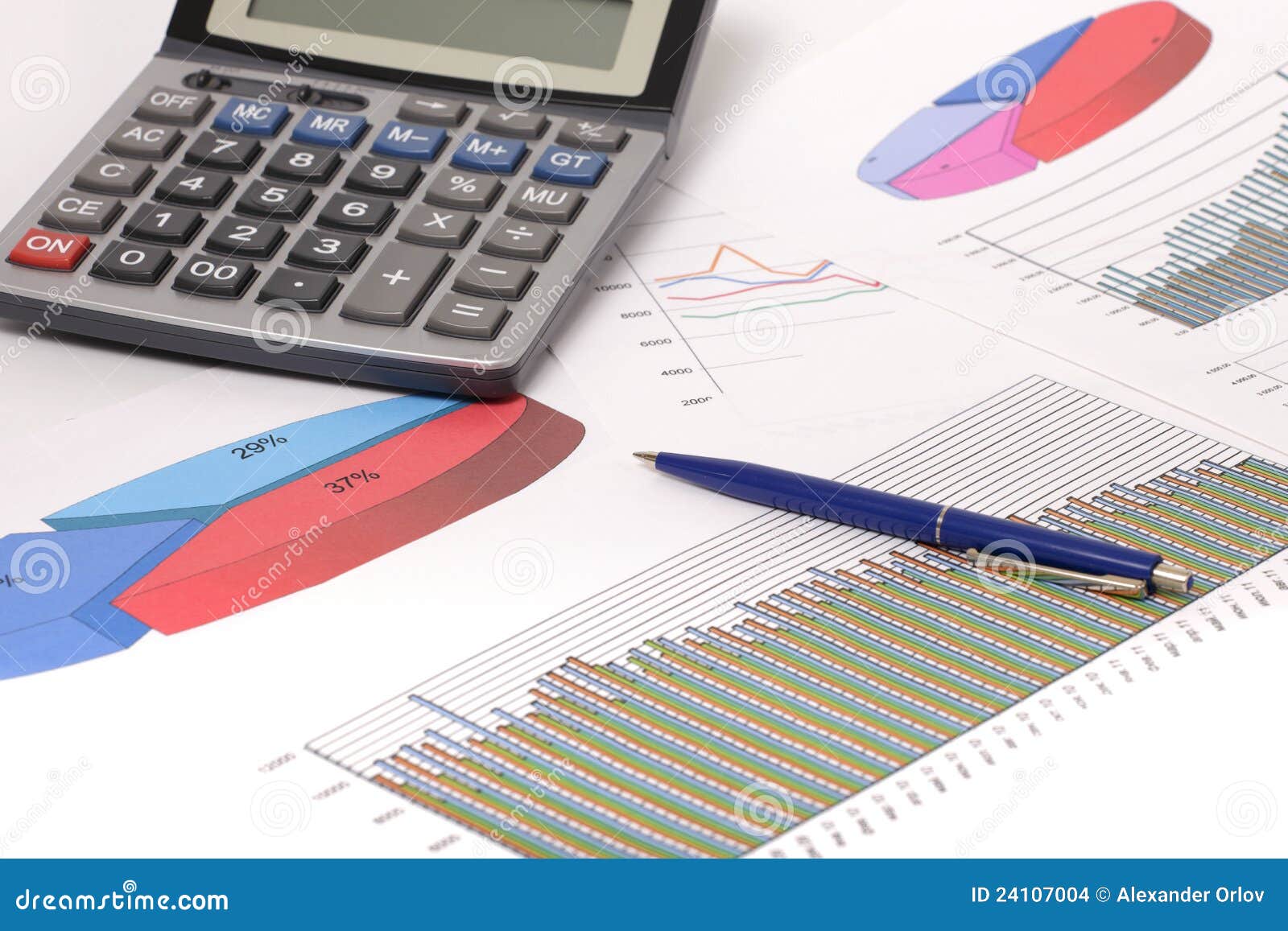 Graphics with Pen and Calculator Stock Photo - Image of diagram ...