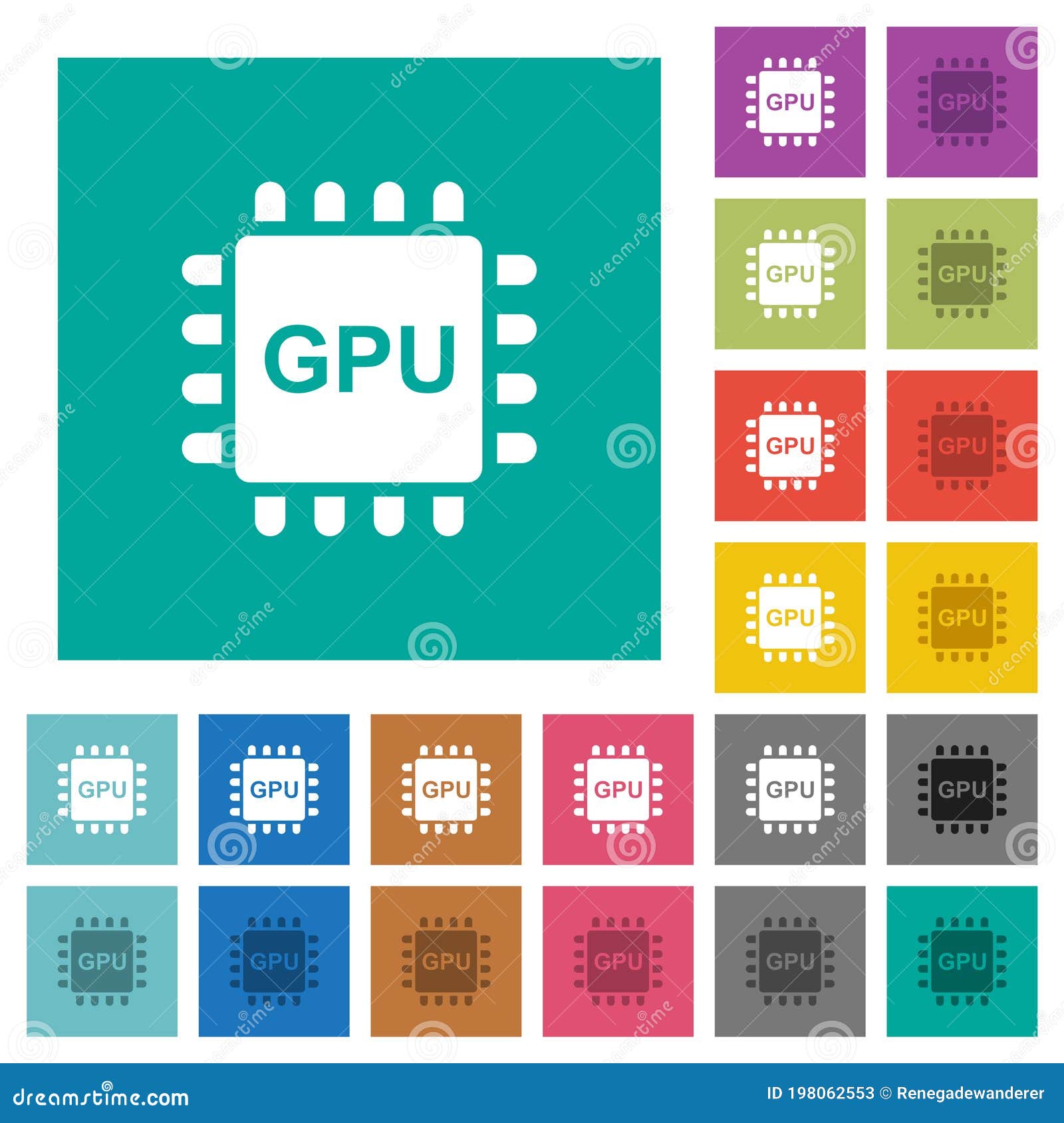 Graphics Processing Unit Square Flat Multi Colored Icons Stock Vector ...