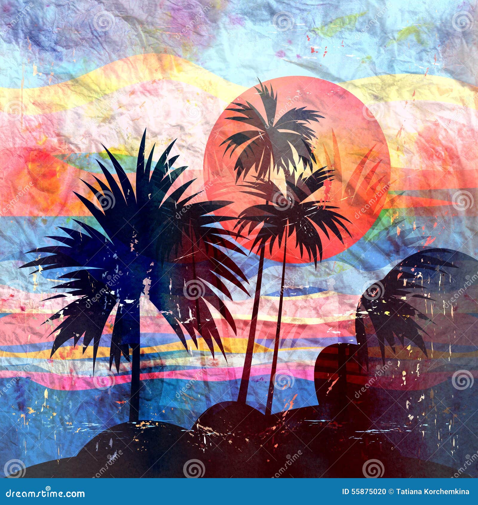 Graphics Tropical Landscape with Palm Trees Stock Illustration ...